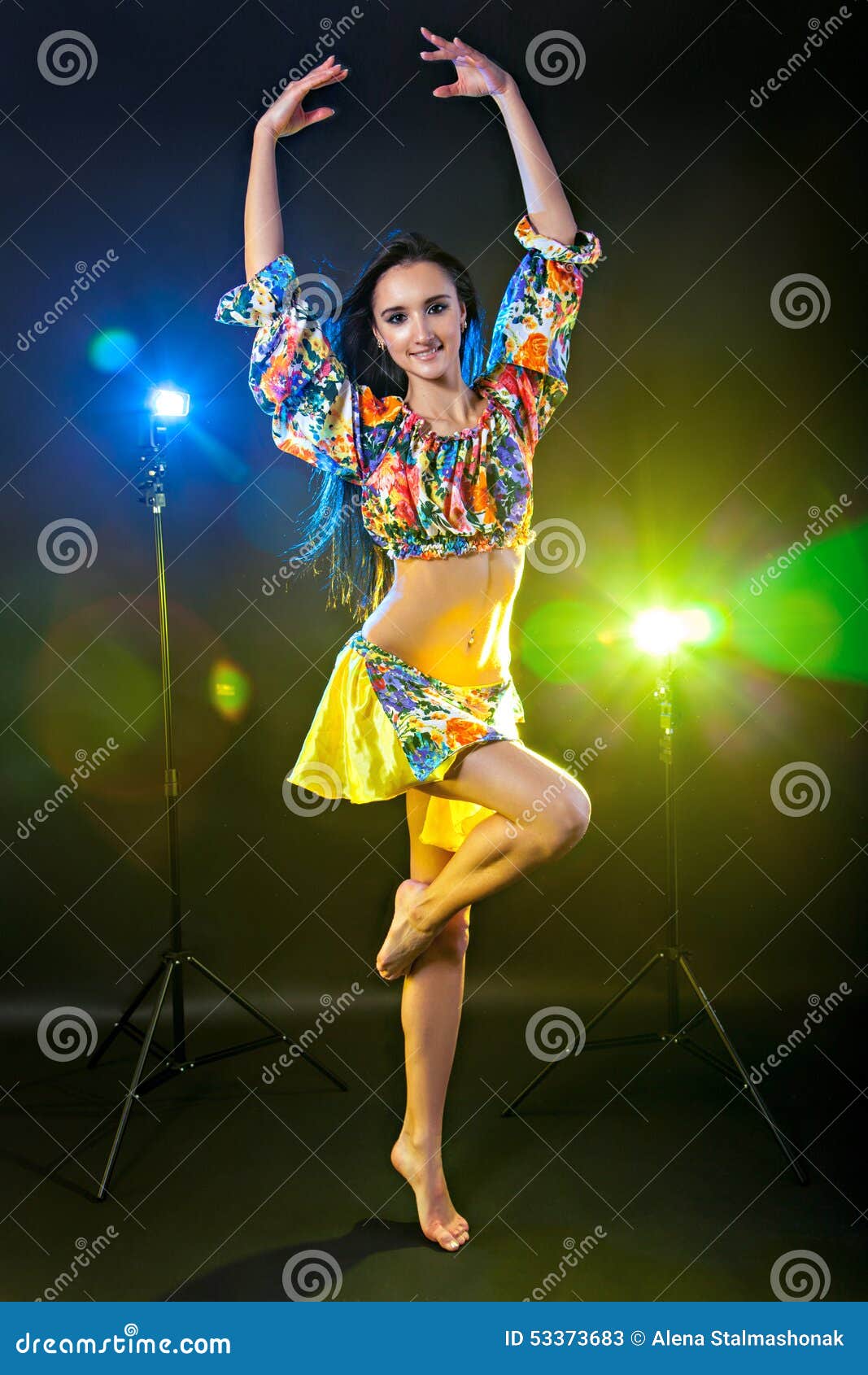 Pretty Woman Dancing among Lights Stock Image - Image of human ...