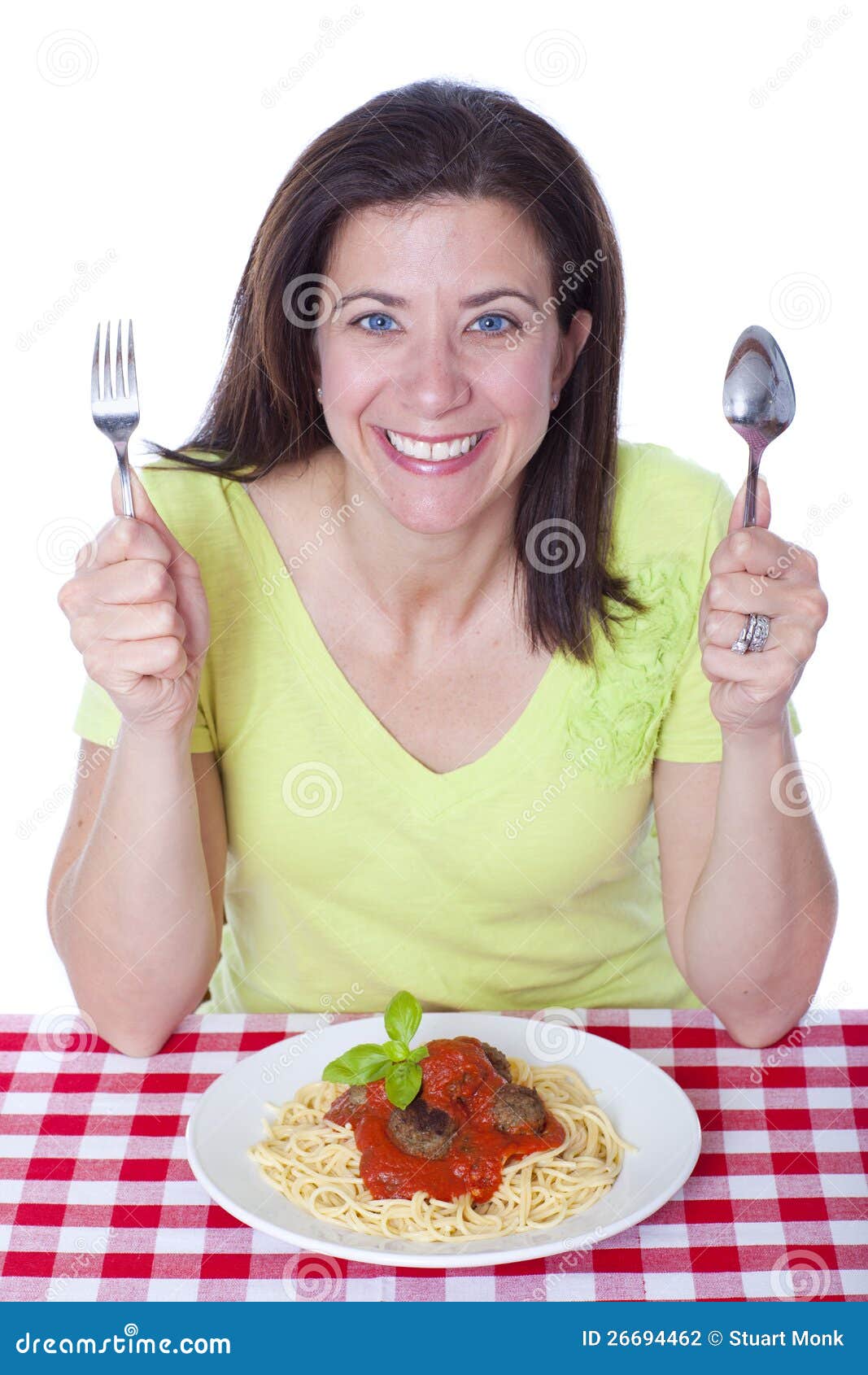 Pretty woman eating stock photo. Image of brunette, gourmet - 26694462