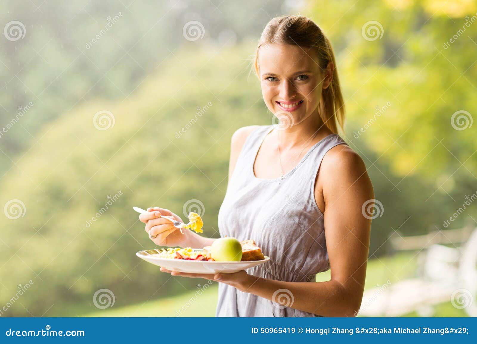 Pretty Woman Eating Breakfast Stock Image - Image of fork, attractive ...