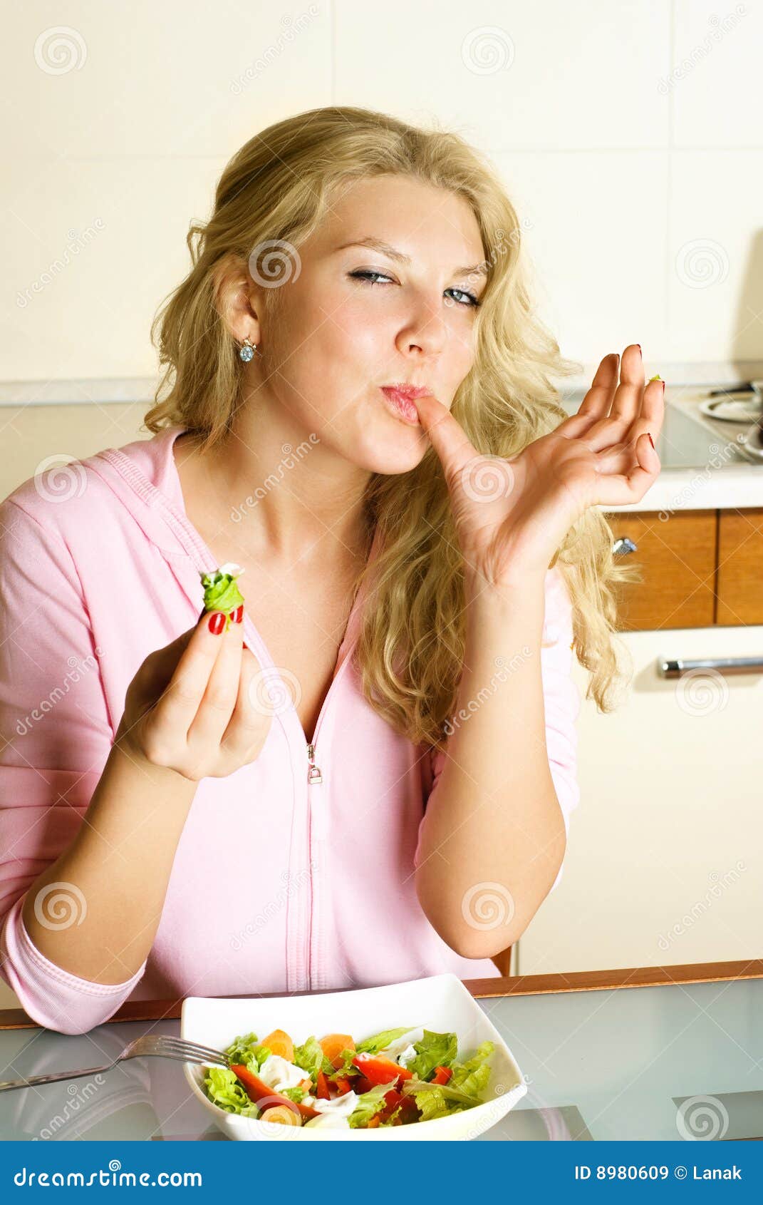 Pretty Woman Eating a Salad Stock Image - Image of light, nutrition ...
