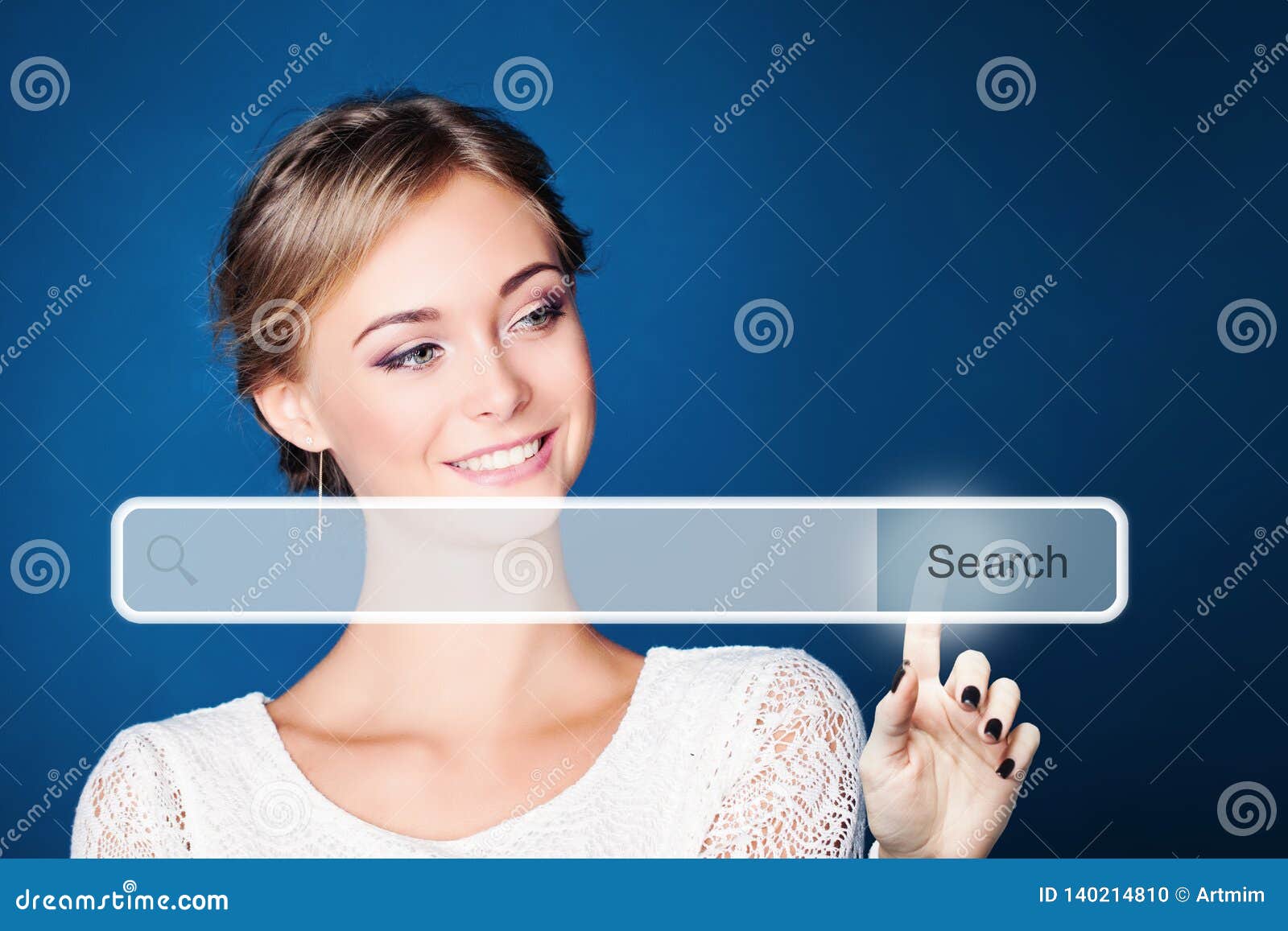 Pretty Woman with Empty Address Bar with Search Icon in Virtual Web ...