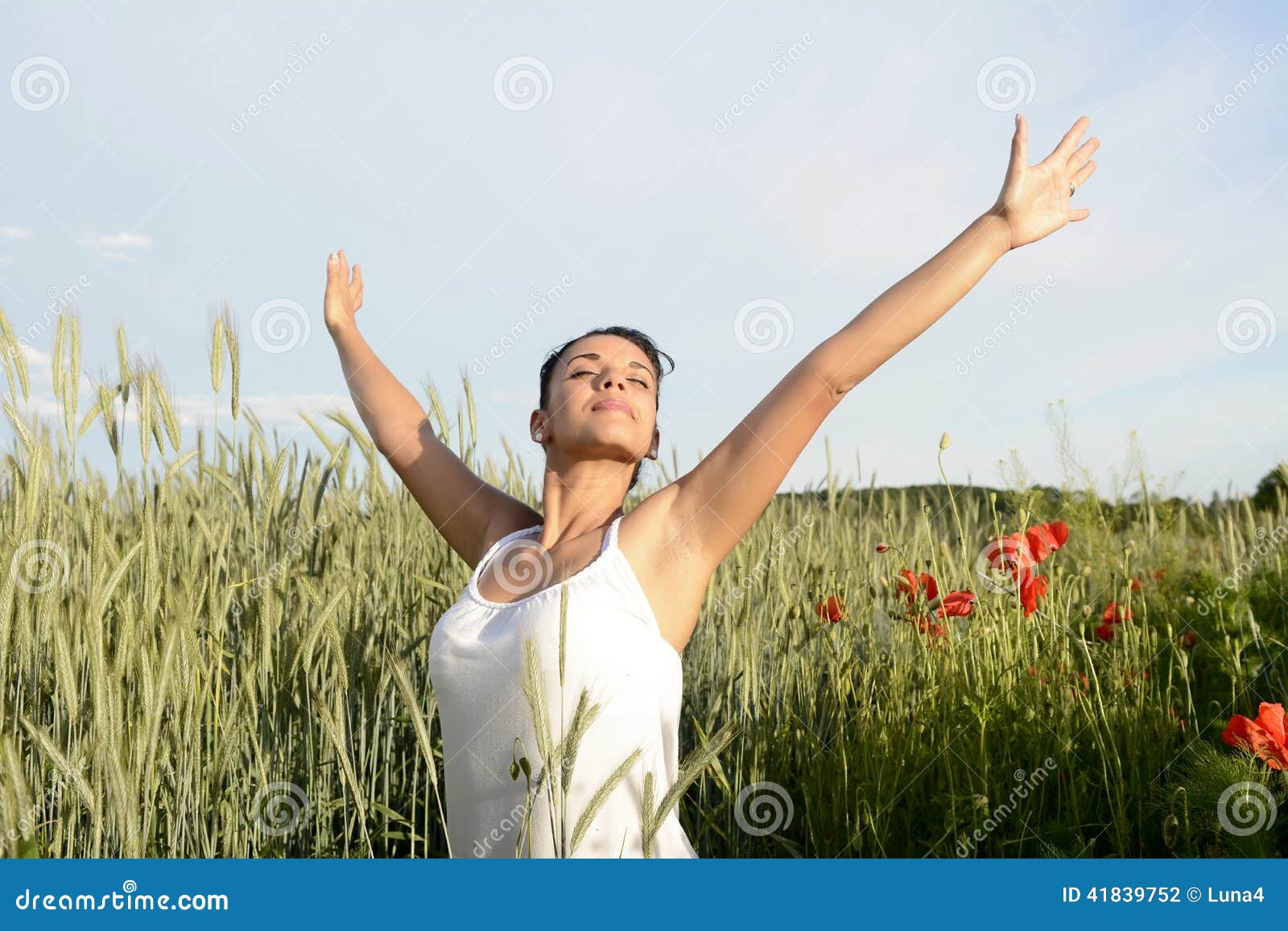 Pretty woman feeling free stock photo. Image of nature - 41839752
