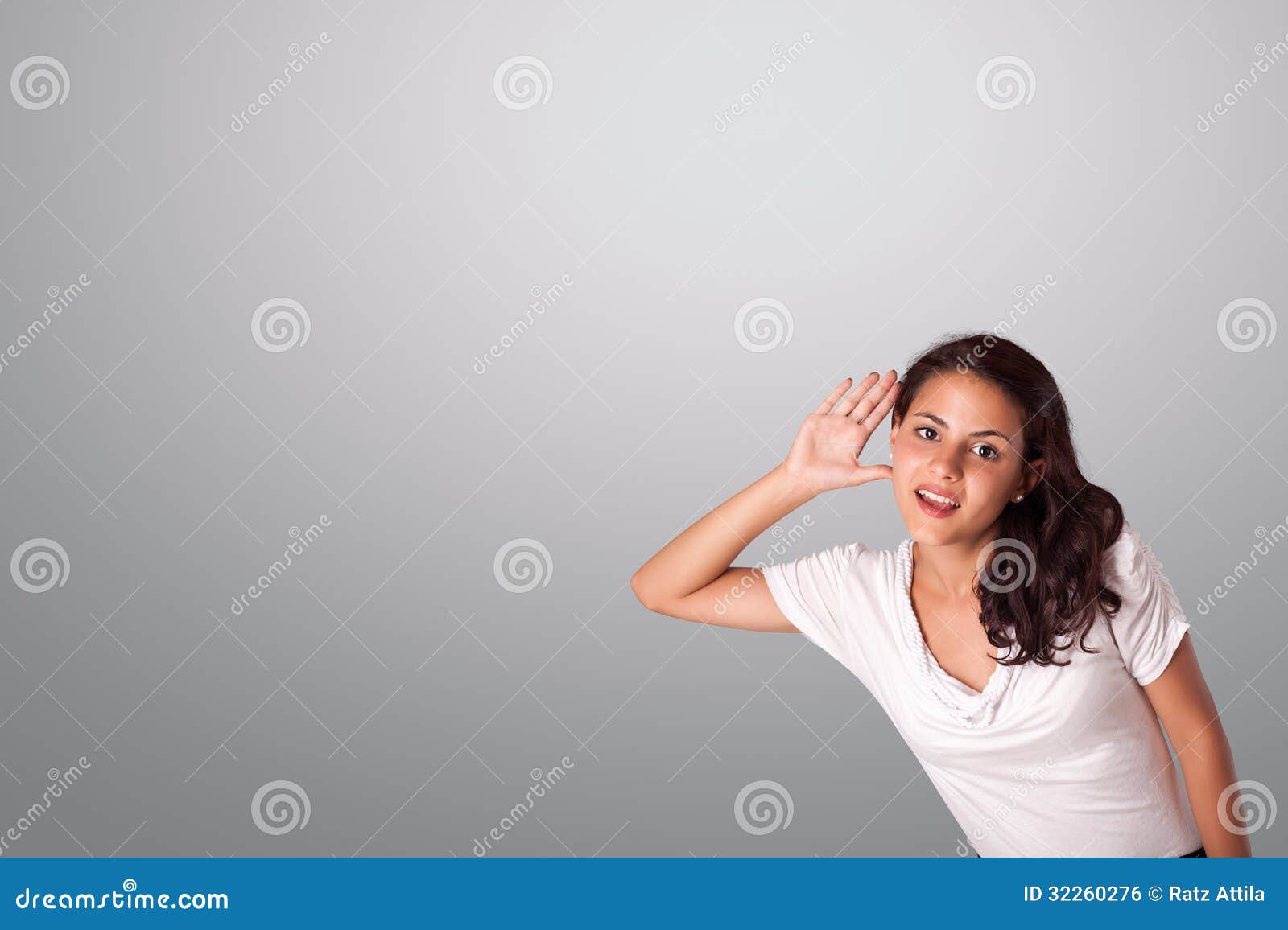 Pretty Woman Gesturing with Copy Space Stock Photo - Image of mouth ...