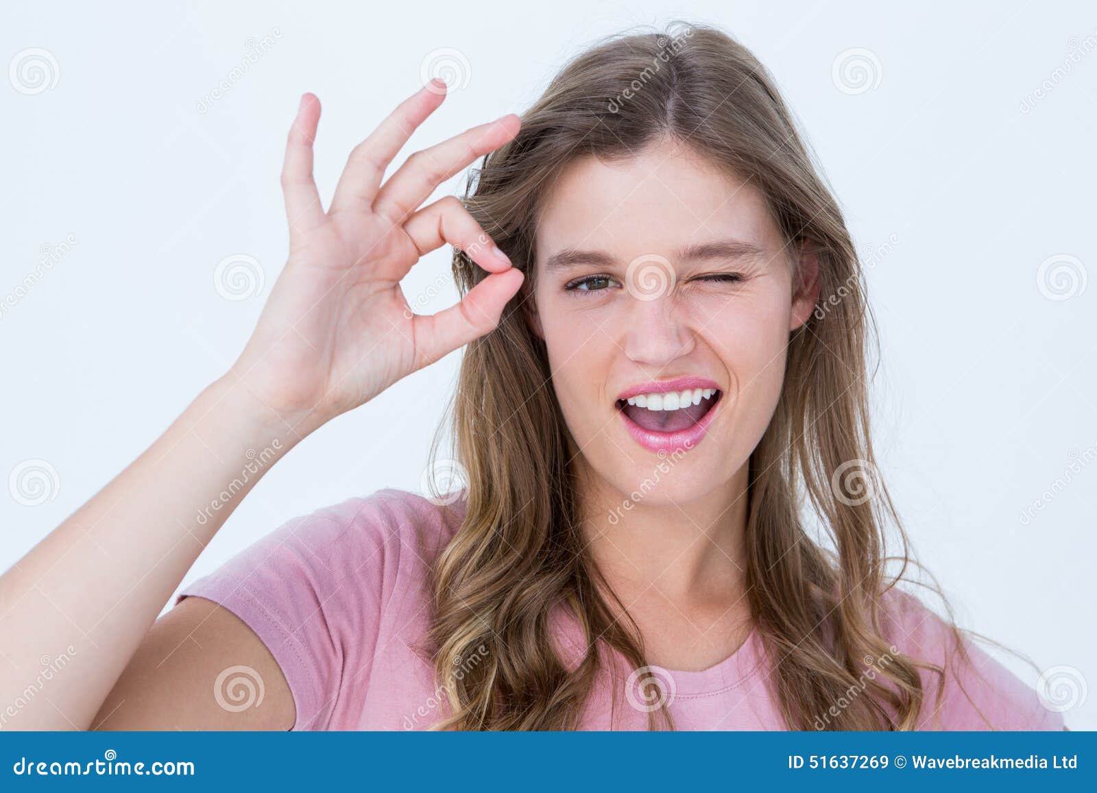 Pretty Woman Gesturing Ok Sign Stock Image - Image of clothes, shot ...