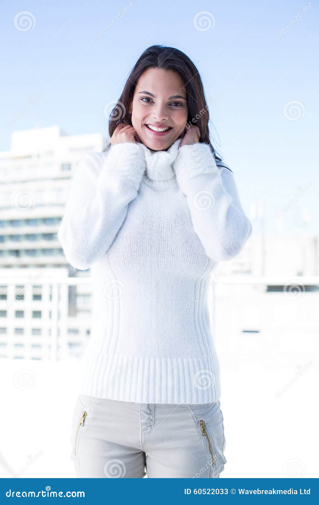 Pretty woman getting cold stock image. Image of pullover - 60522033