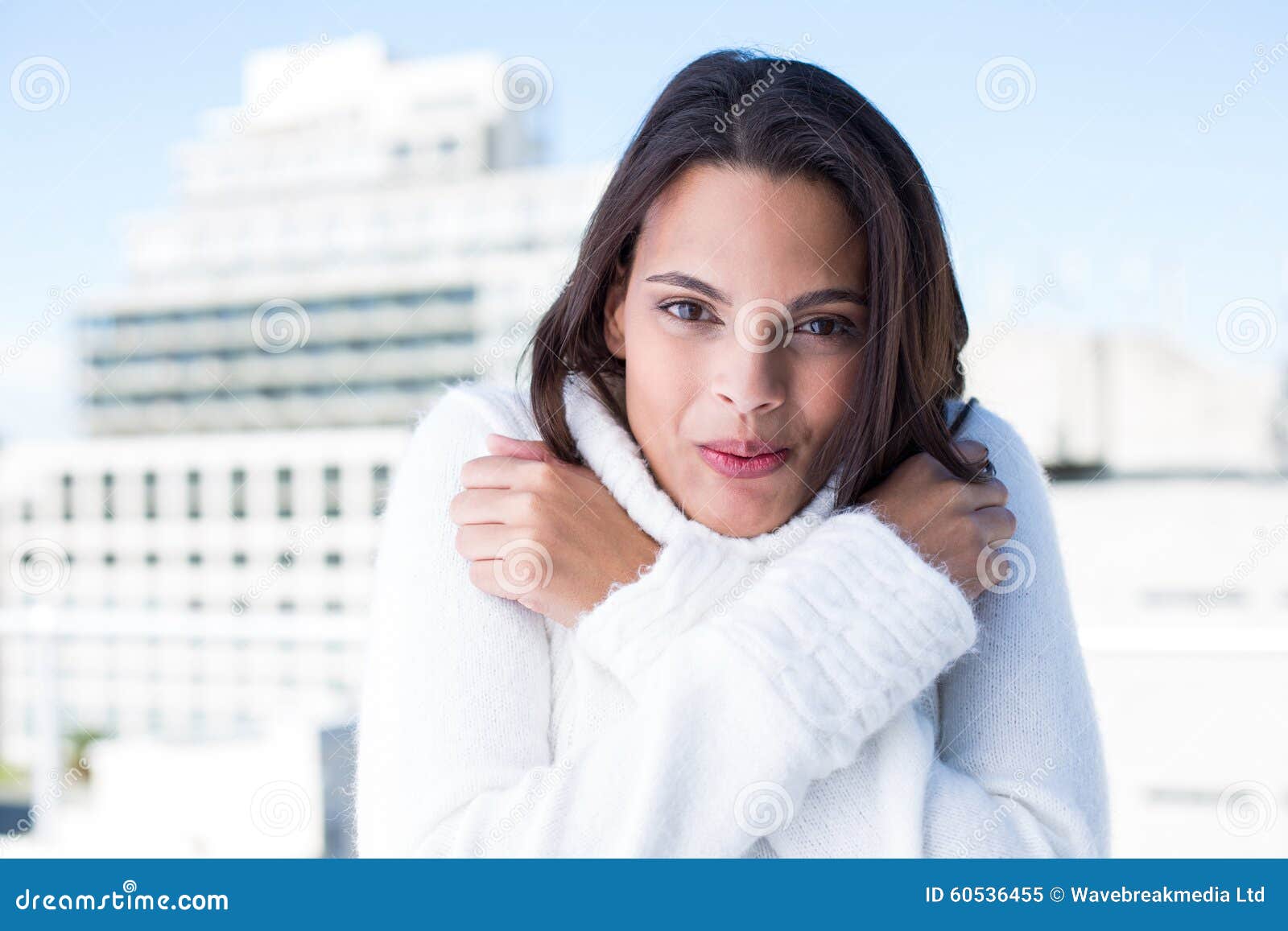 Pretty woman getting cold stock image. Image of outdoors - 60536455