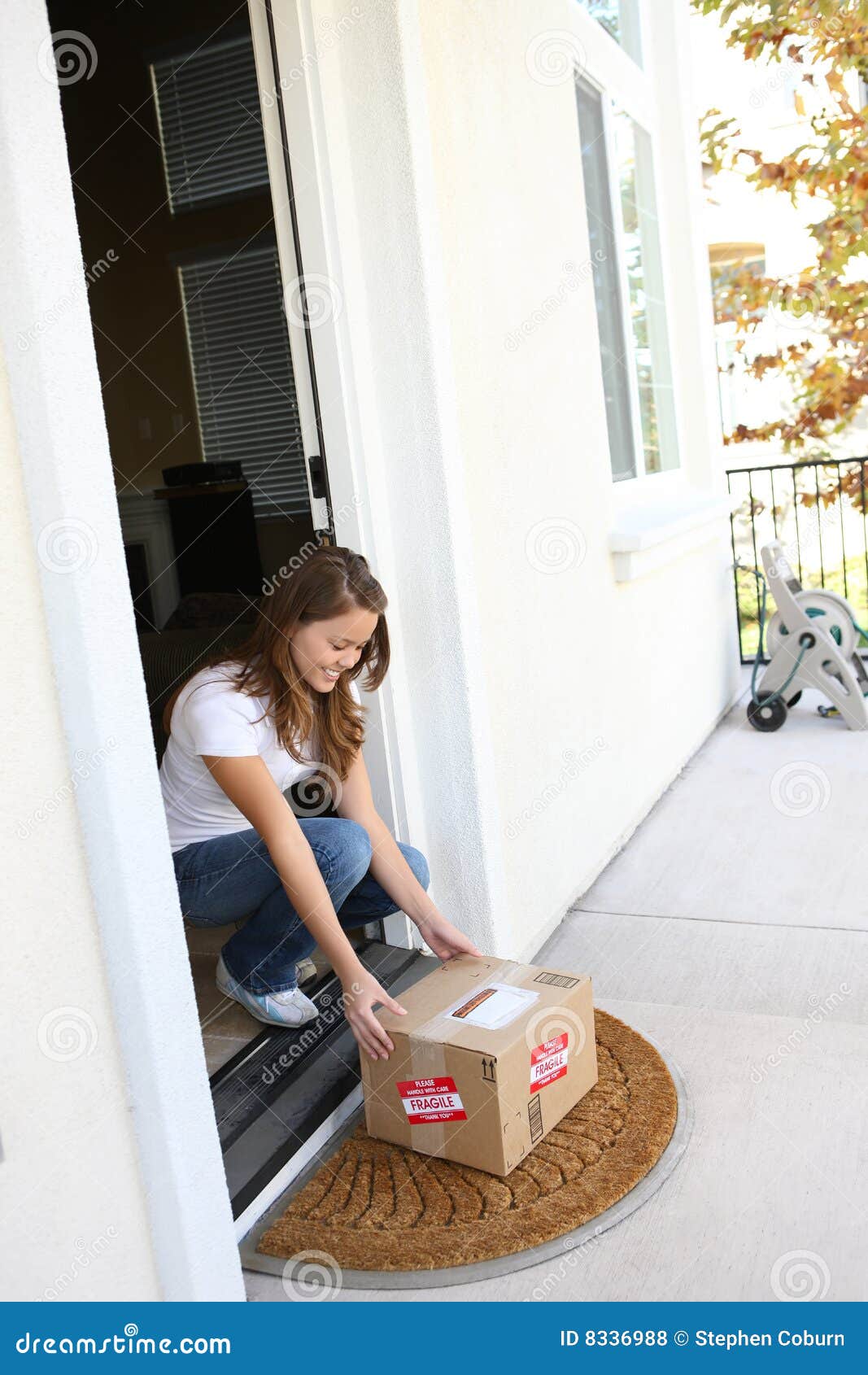 Pretty Woman Getting Delivery Stock Photo - Image of grab, freight: 8336988