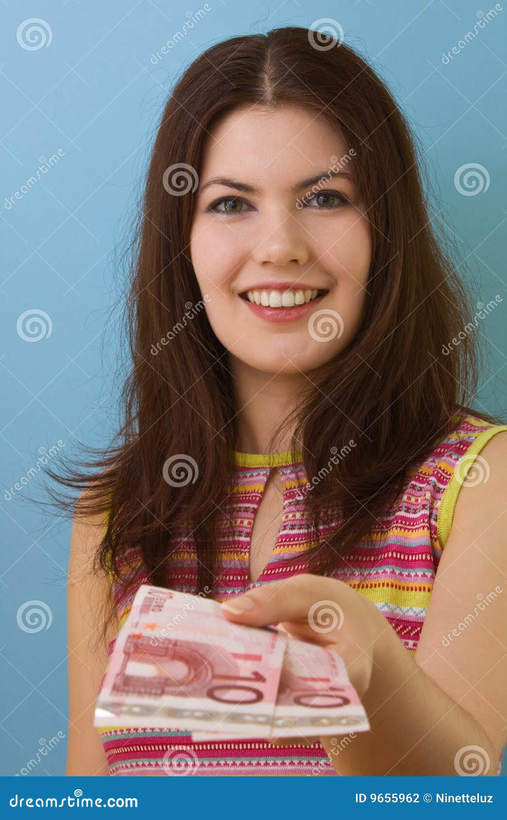 Pretty woman giving money stock photo. Image of paper - 9655962