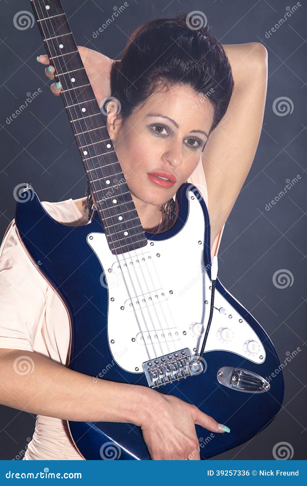 Pretty woman with guitar stock photo. Image of beautiful - 39257336