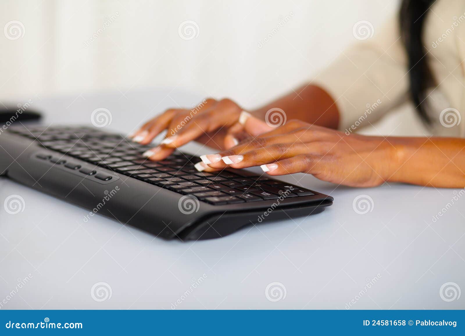 Pretty Woman Hands Working on Computer Stock Photo - Image of black ...