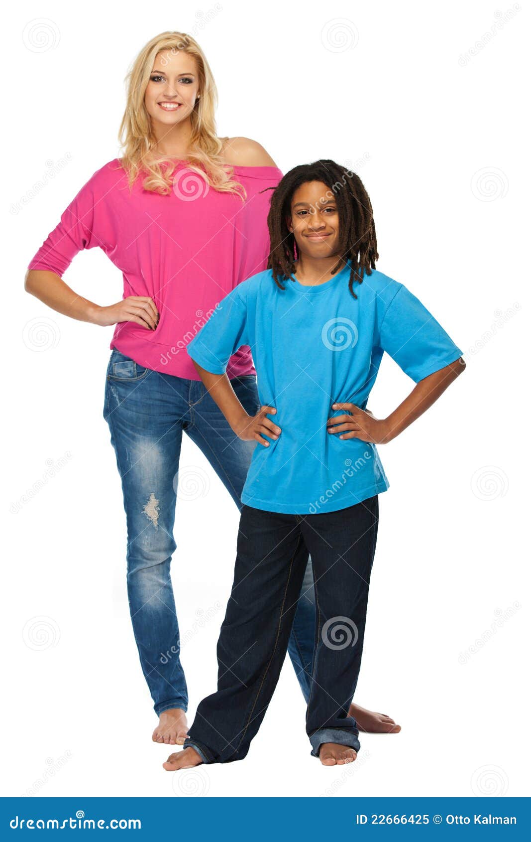 Pretty Woman with Handsome Young Boy in Studio Stock Image - Image of ...
