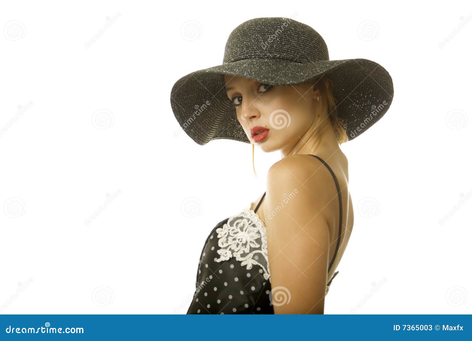 Pretty woman in hat stock image. Image of glamorous, isolated - 7365003