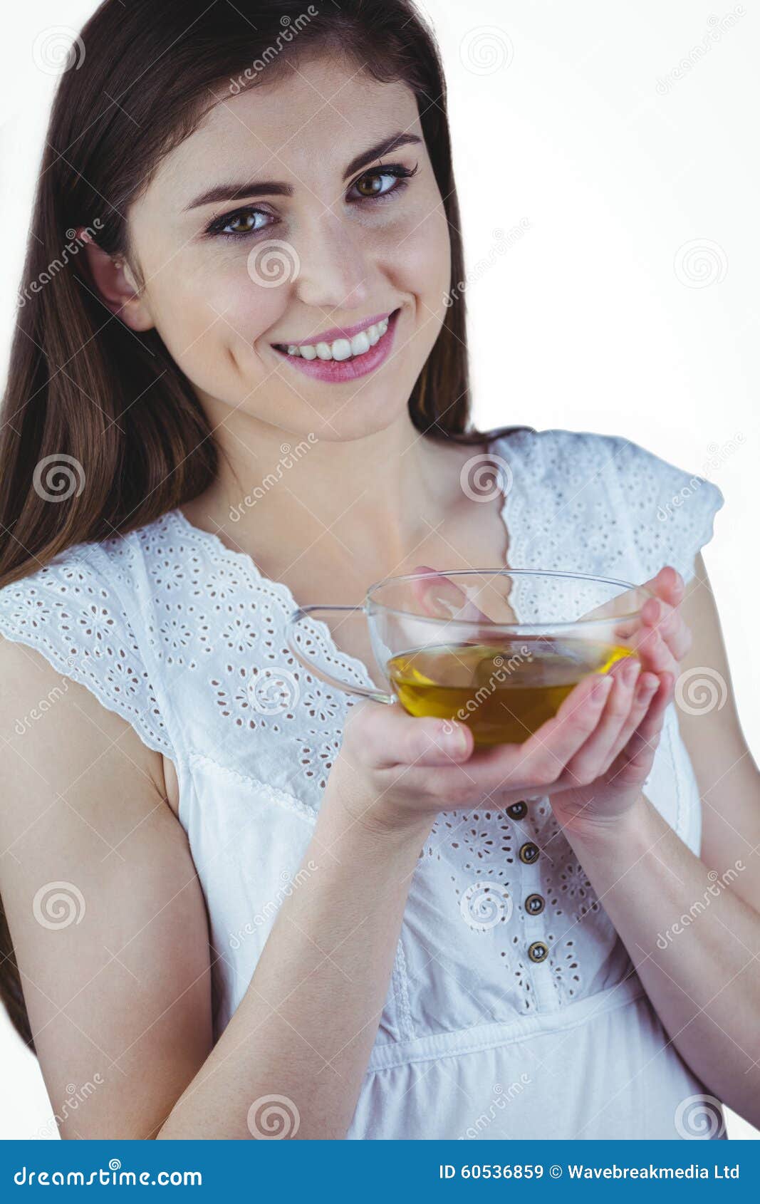 Pretty Woman with Herbal Tea Stock Image - Image of casual, white: 60536859