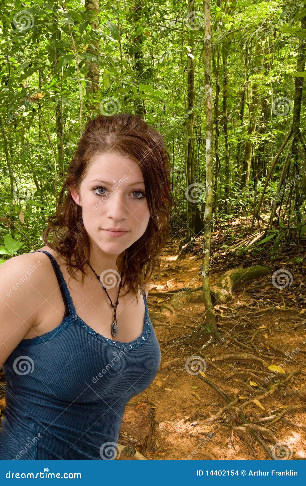 Pretty Woman Hiking in Forest Stock Photo - Image of hiking, path: 14402154