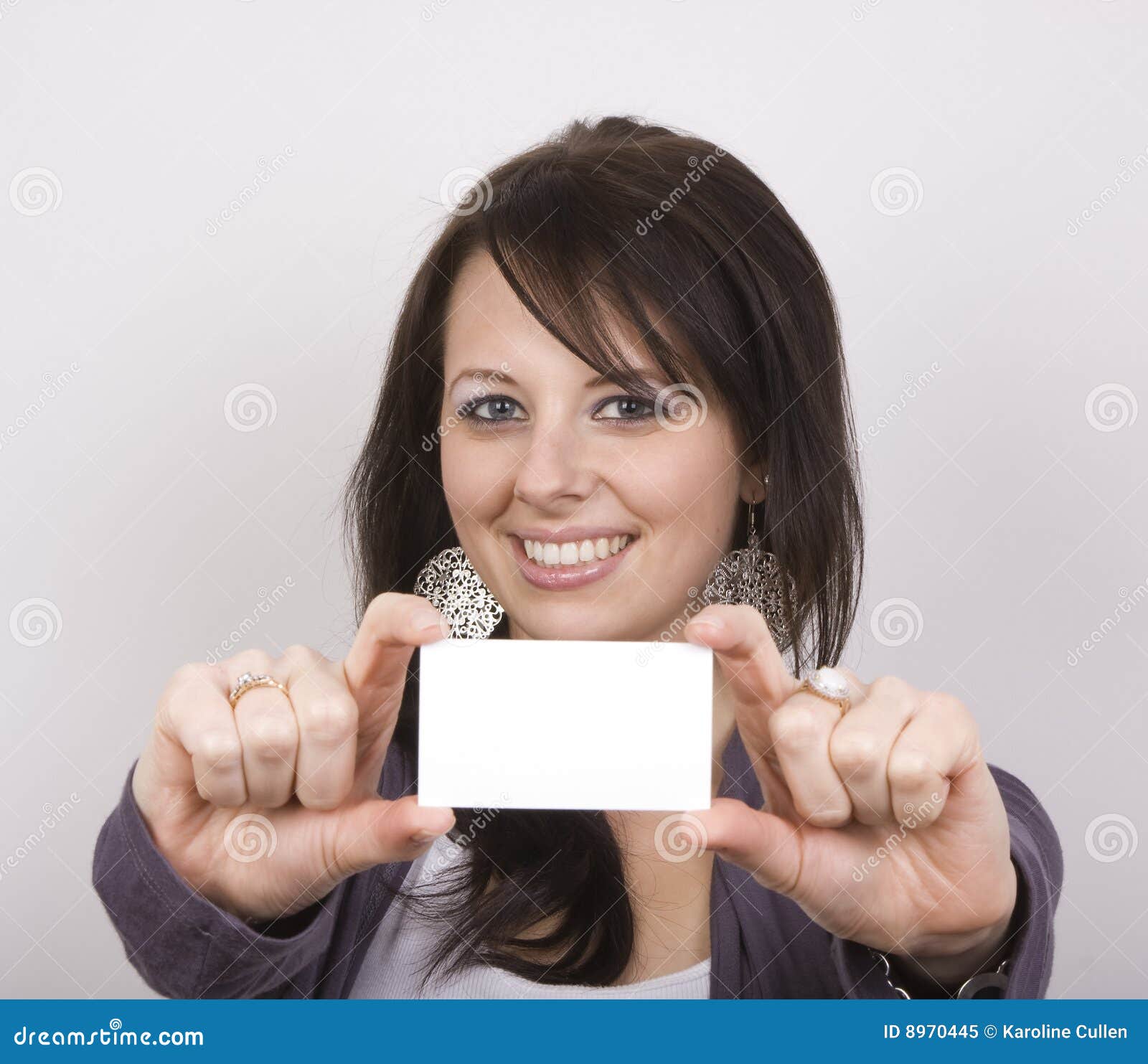 Pretty Woman Holding Blank Card Stock Image - Image of smiling, lovely ...