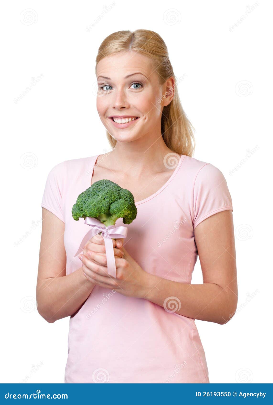 Pretty Woman Holding Broccoli Stock Photo - Image of delightful, blonde ...