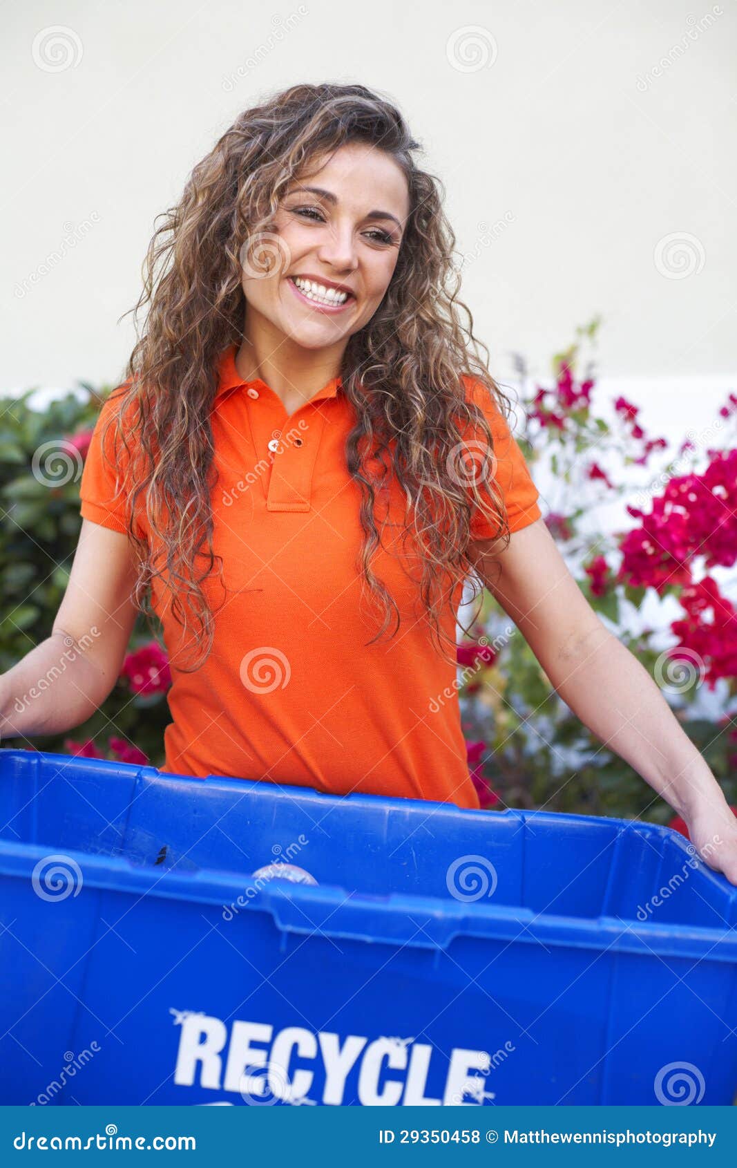 Pretty Woman Holding Recycle Bin Smiling Stock Photo - Image of recycle ...