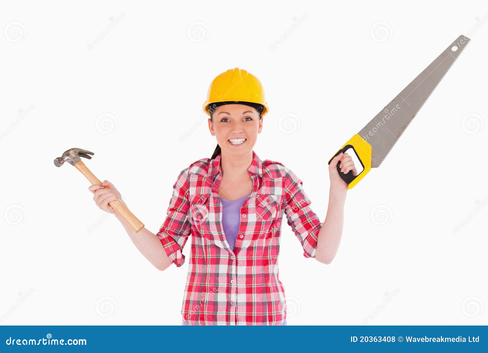 Pretty Woman Holding a Saw and a Hammer Stock Photo - Image of hands ...
