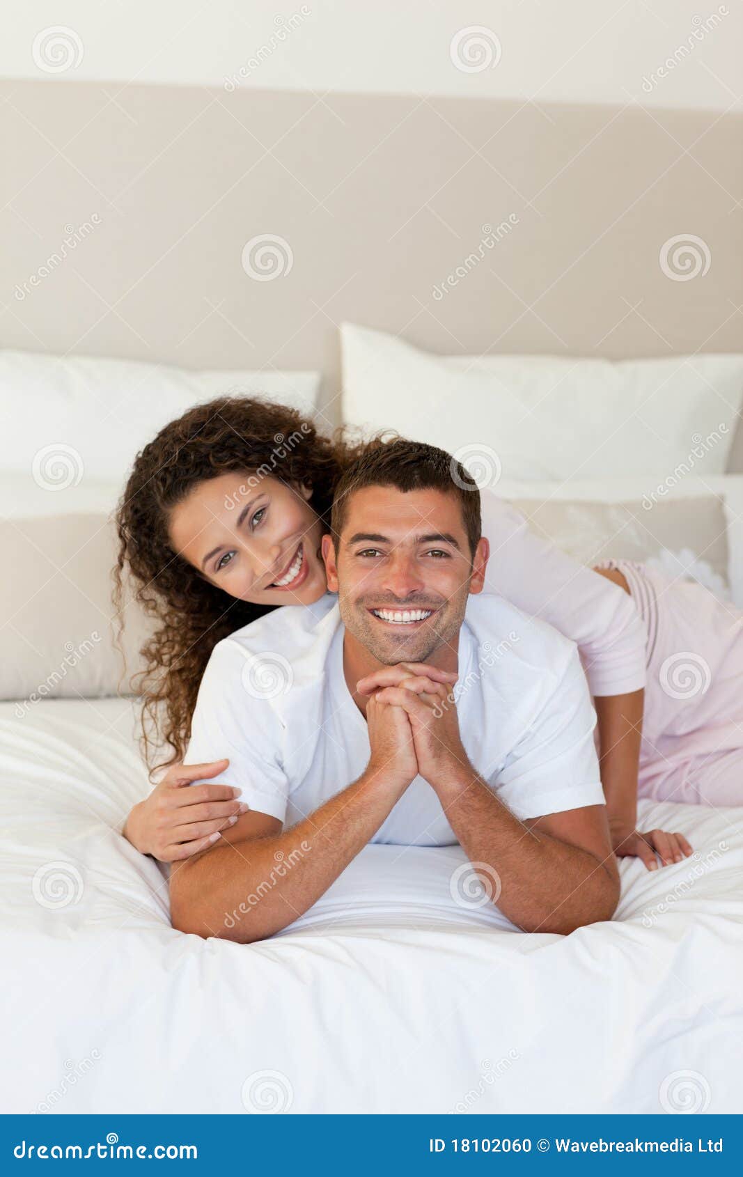 Pretty Woman Hugging Her Husband Stock Photo - Image of bedroom ...