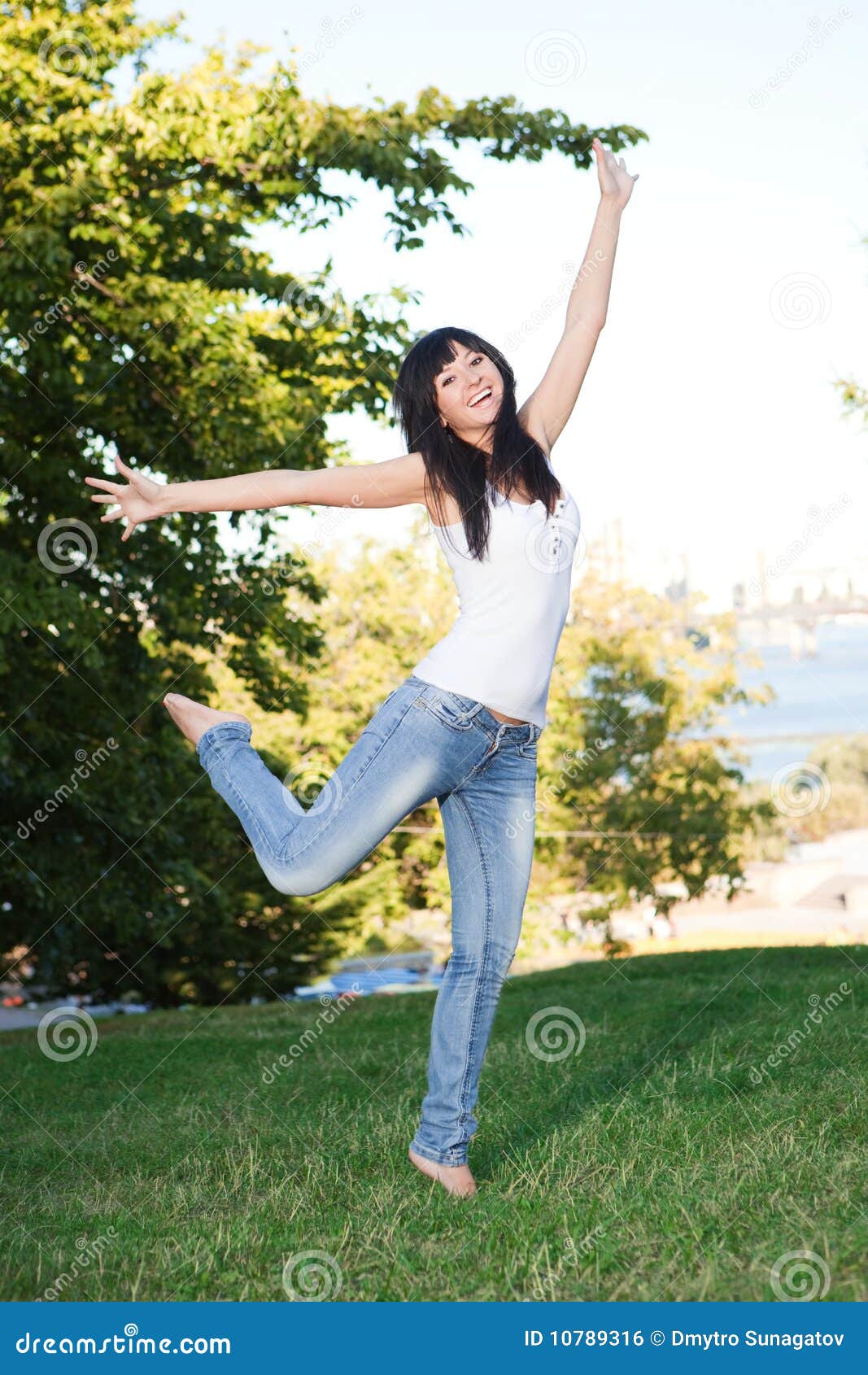 Pretty woman is jumping stock photo. Image of leisure - 10789316