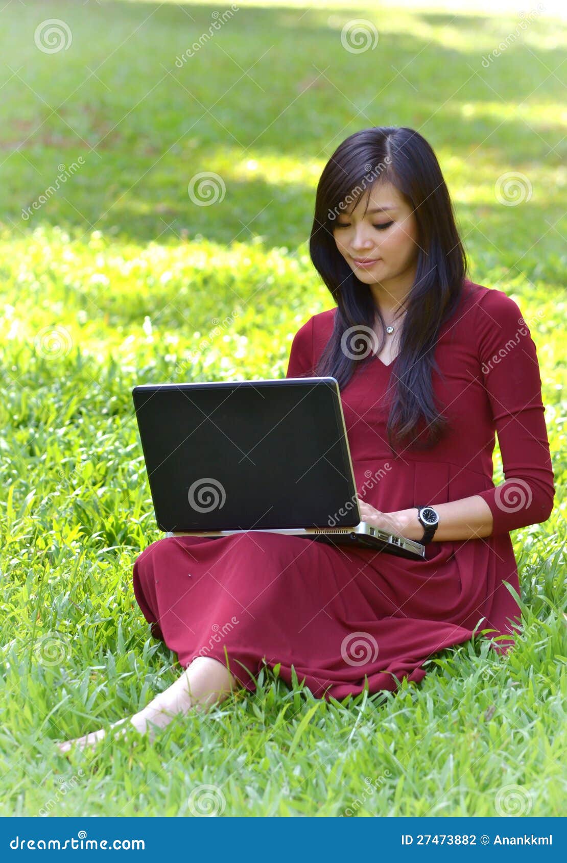 Pretty woman with laptop stock photo. Image of nature - 27473882
