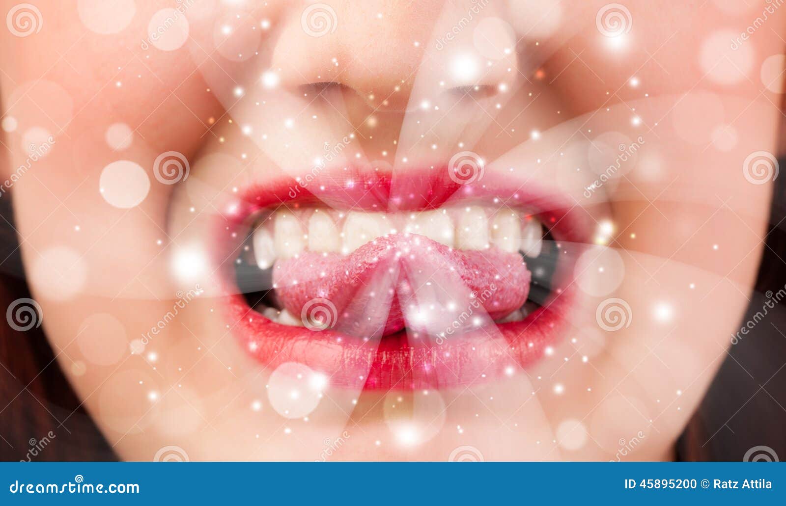 Pretty Woman Lips Blowing Abstract White Lights Stock Photo - Image of ...