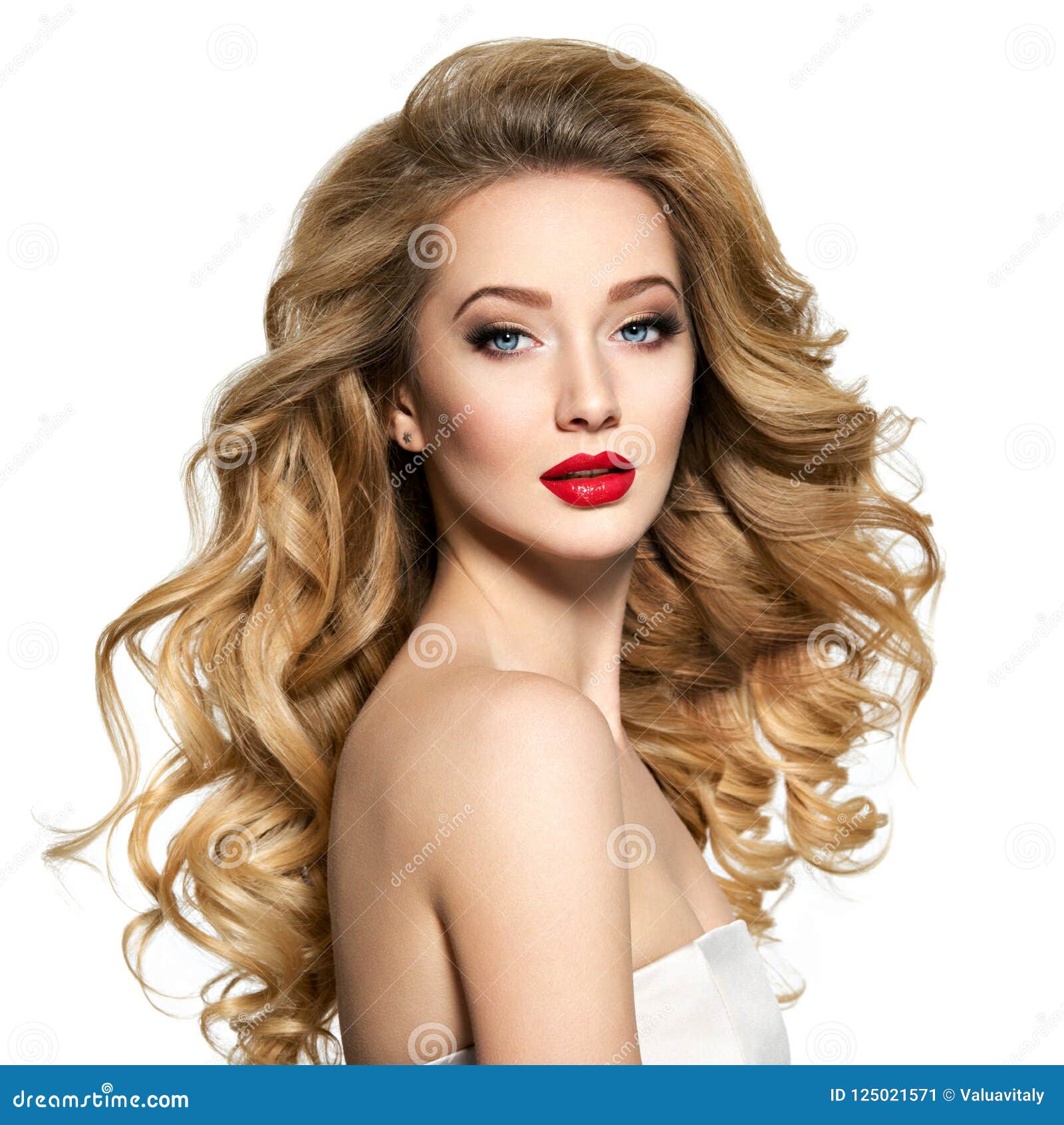 Pretty Woman With Long Hair And Red Lips Stock Image Image Of Lovely