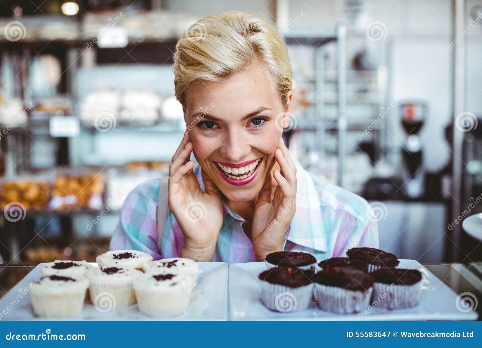 Pretty Woman Looking at Cup Cakes Stock Image - Image of close, adult ...