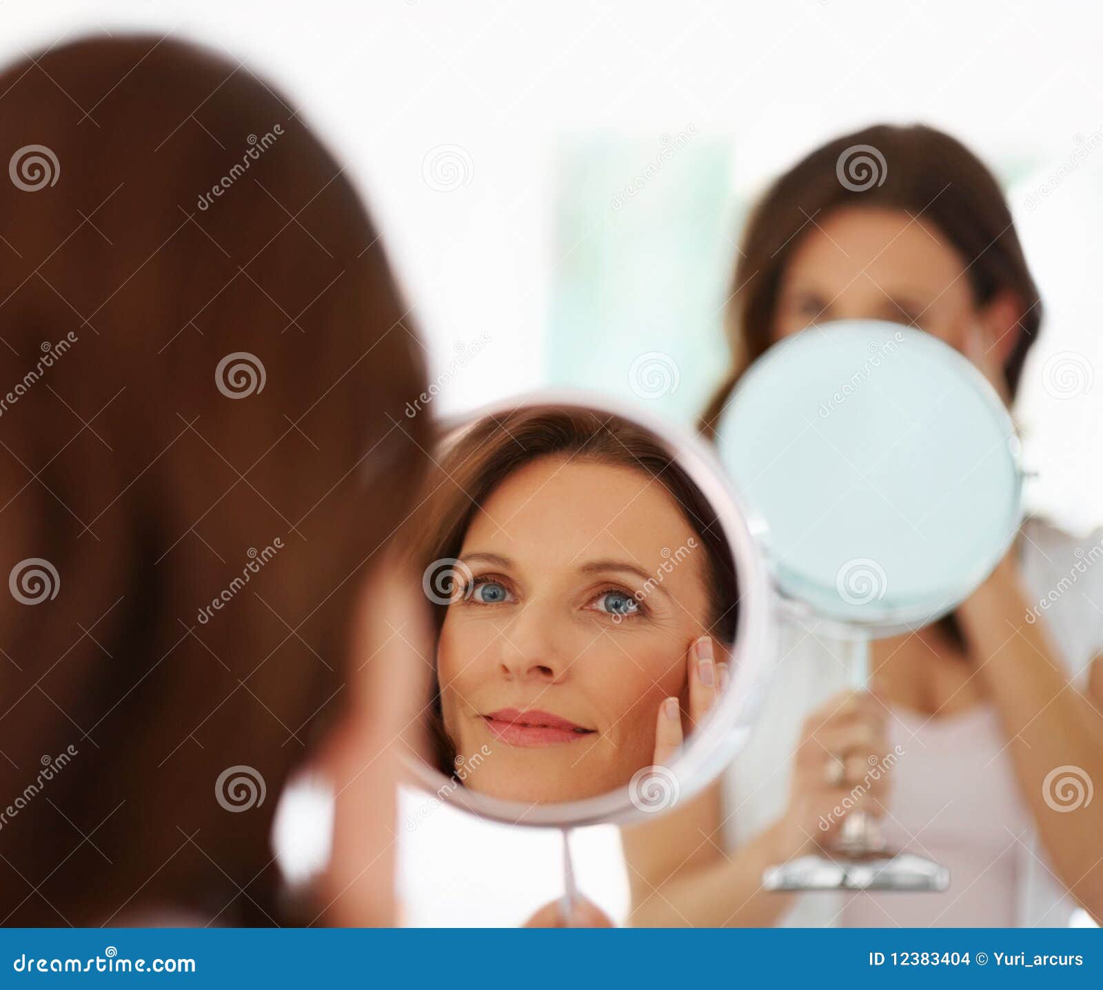 Pretty Woman Looking into Mirror Stock Photo - Image of aged, holding ...