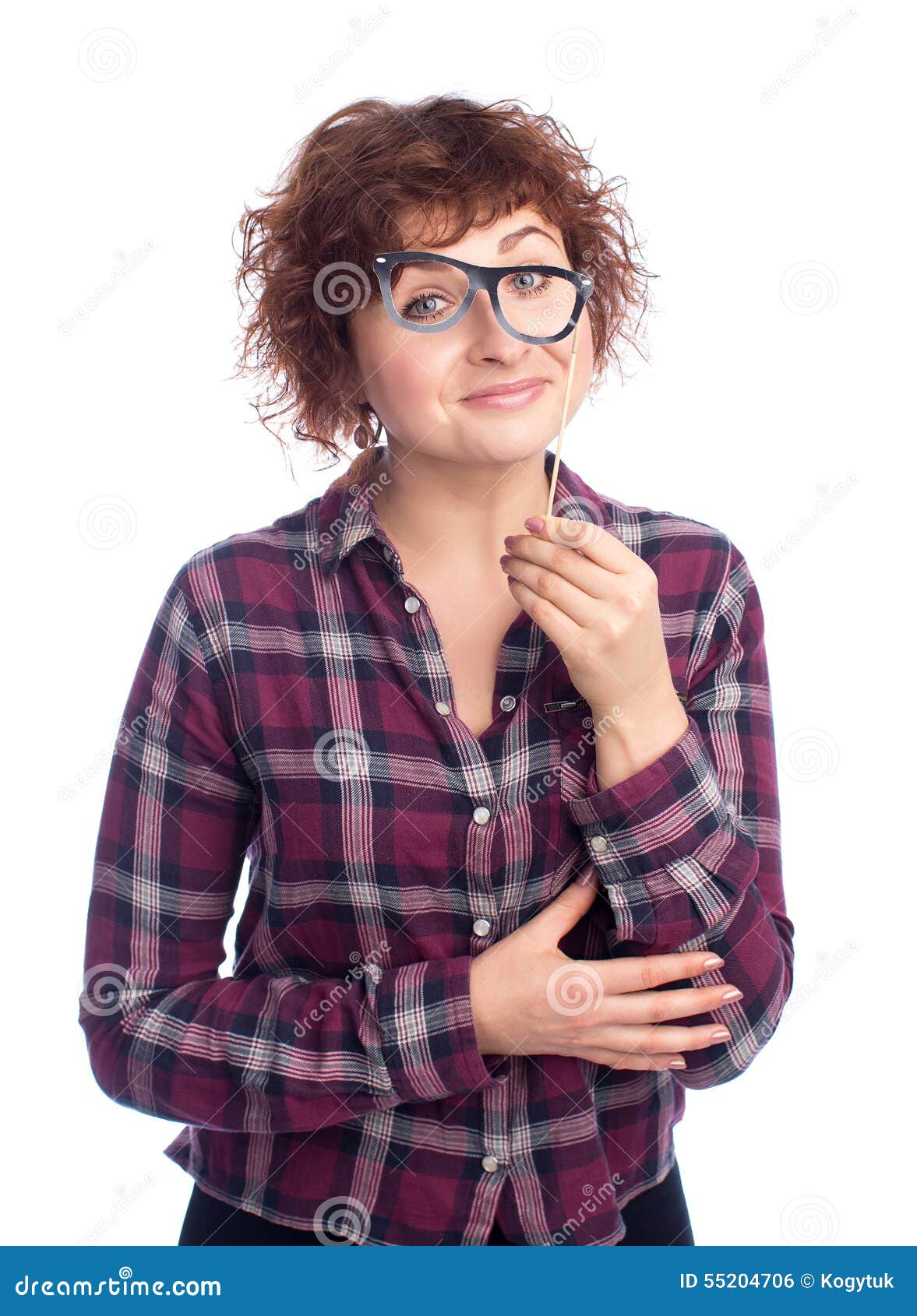 Pretty Woman Looking Over Glasses Stock Photo - Image of arms, human ...