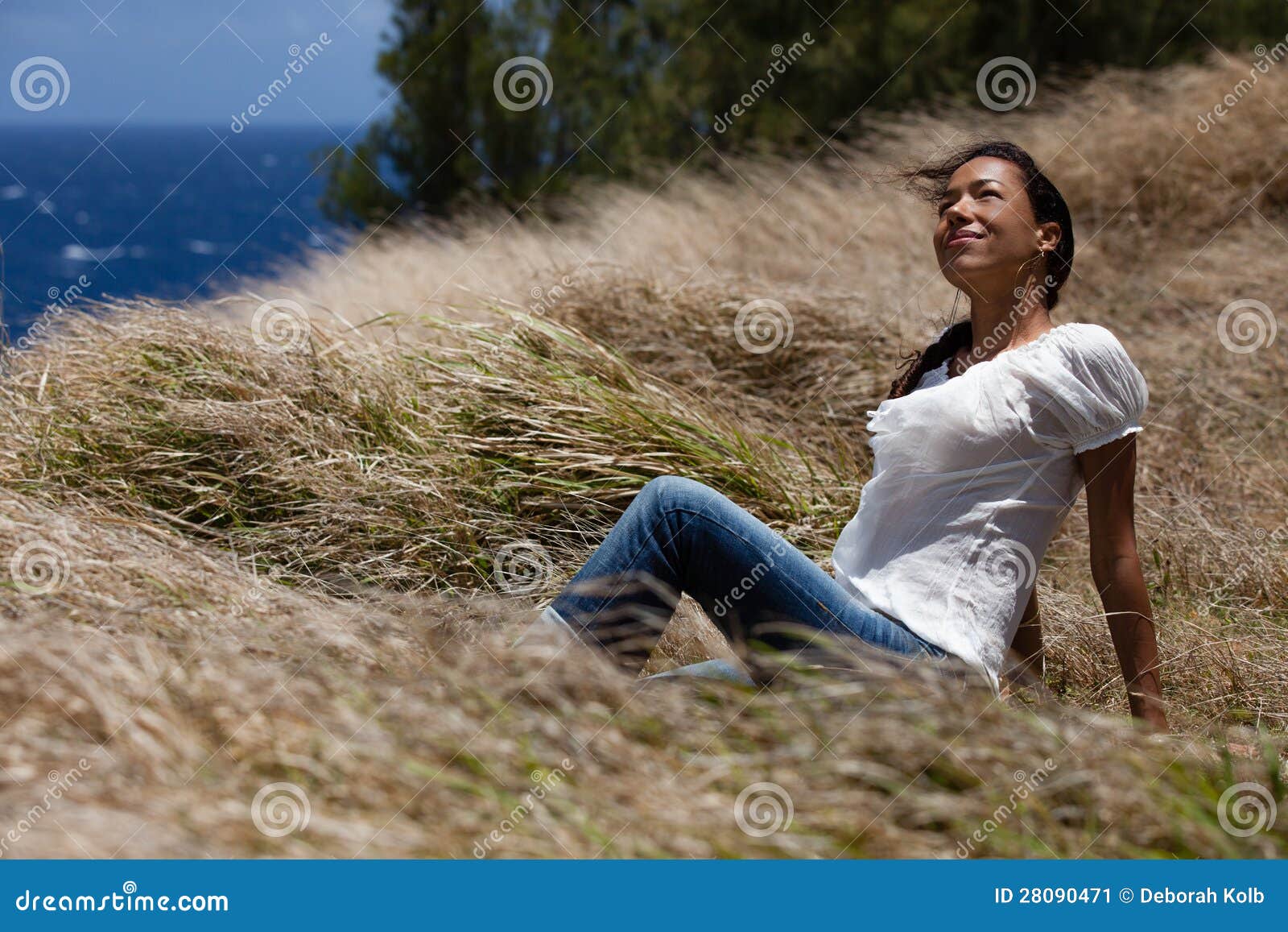 Pretty Woman Looking Up with a Smile Stock Image - Image of hawaii ...
