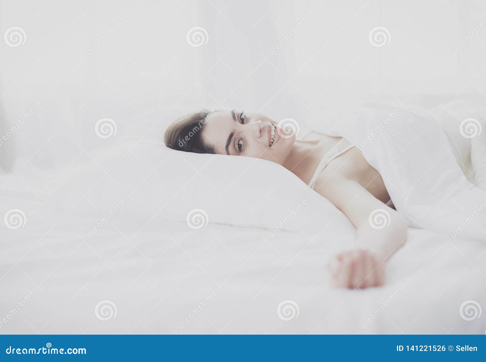 Pretty Woman Lying Down on Her Bed at Home Stock Photo - Image of ...