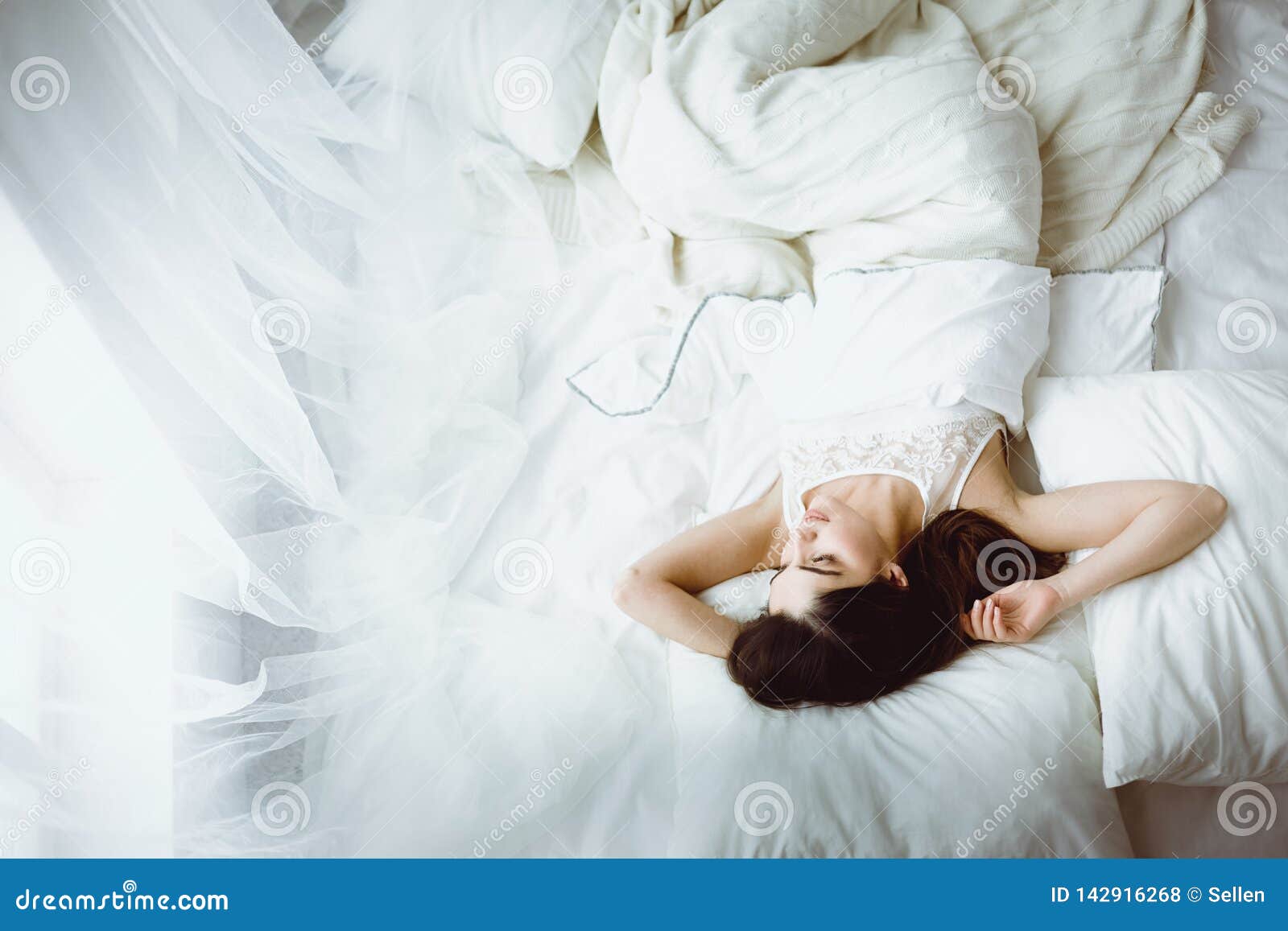 Pretty Woman Lying Down on Her Bed at Home Stock Photo - Image of nice ...