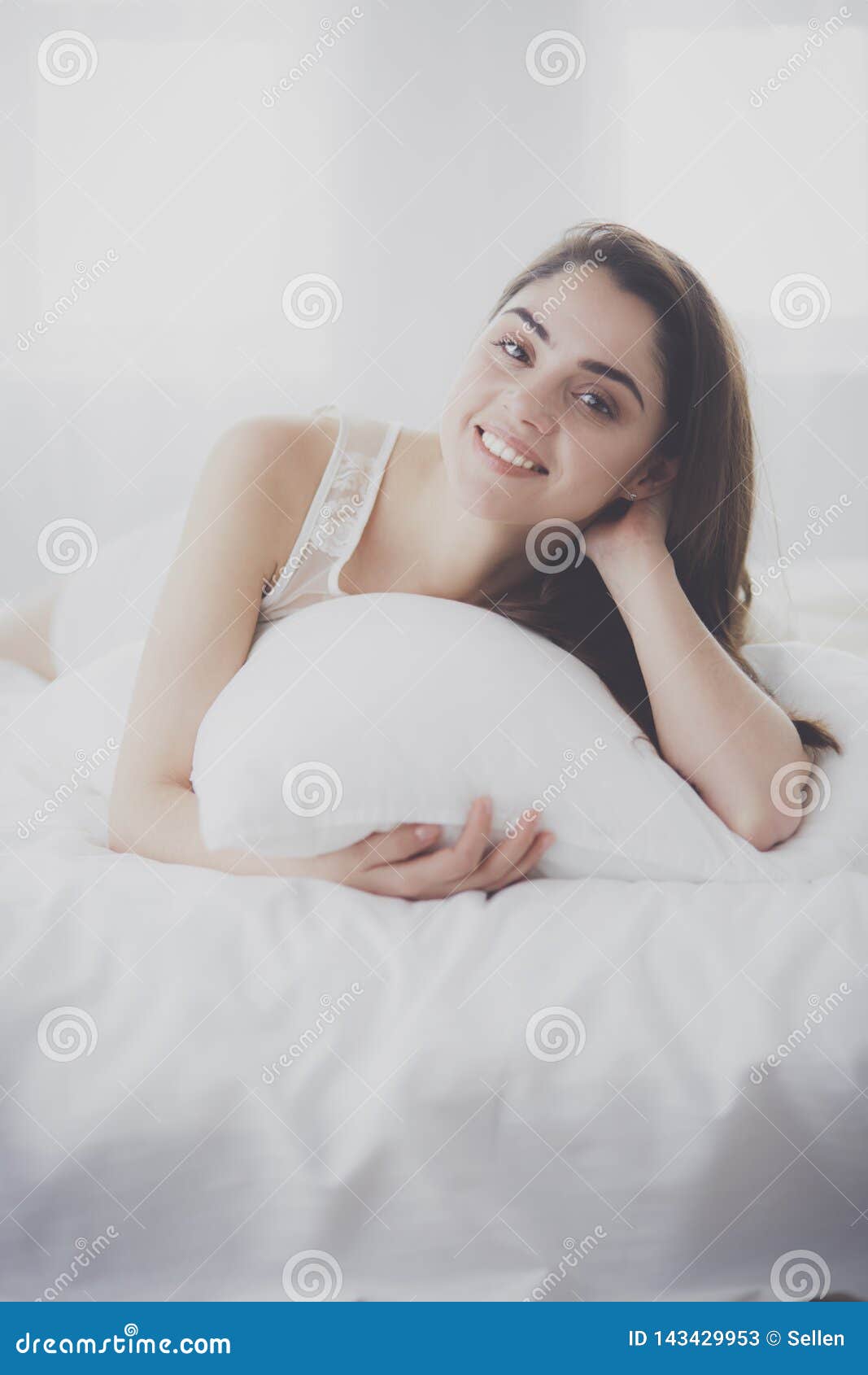Pretty Woman Lying Down on Her Bed at Home Stock Image - Image of ...