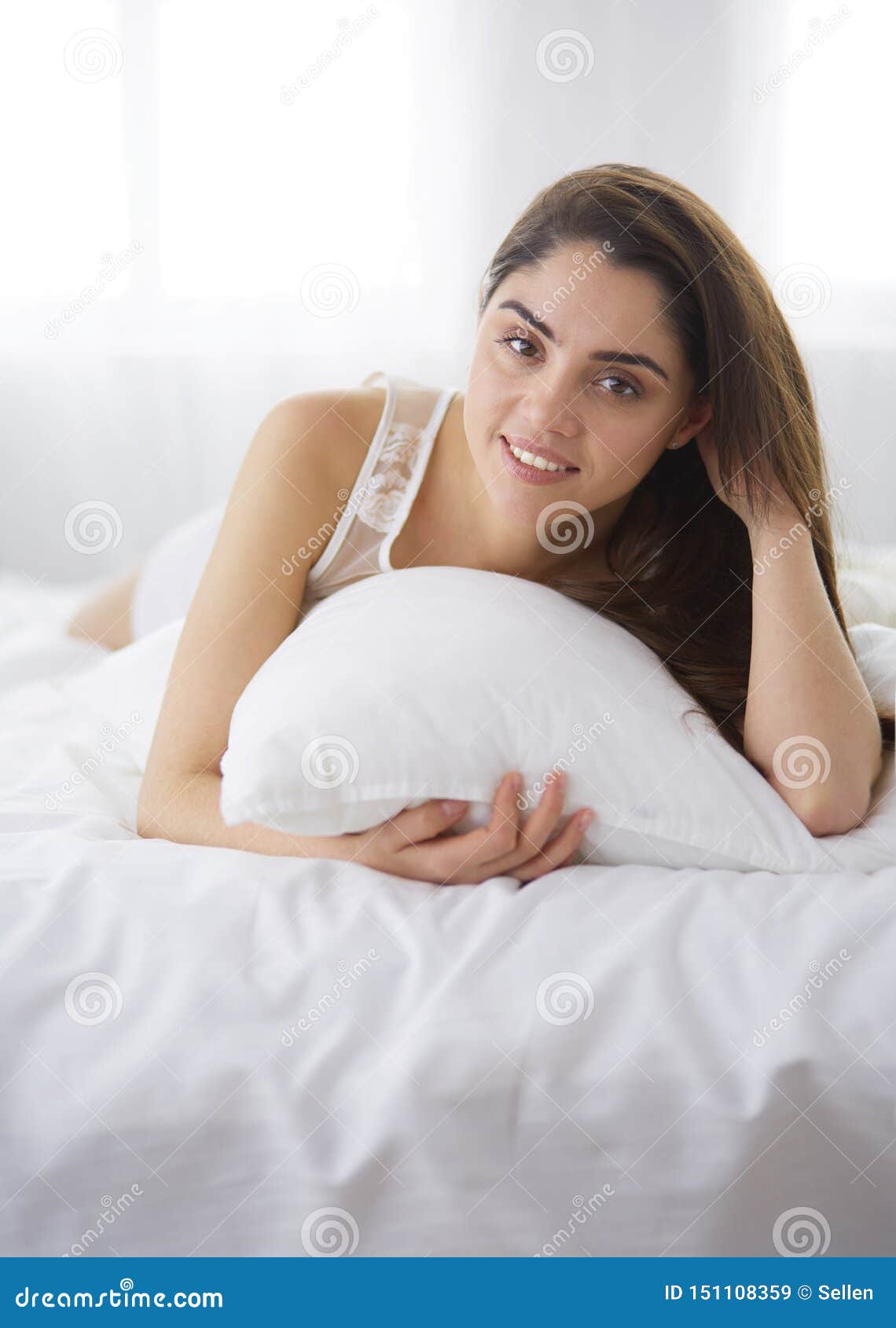 Pretty Woman Lying Down on Her Bed at Home Stock Image - Image of lying ...