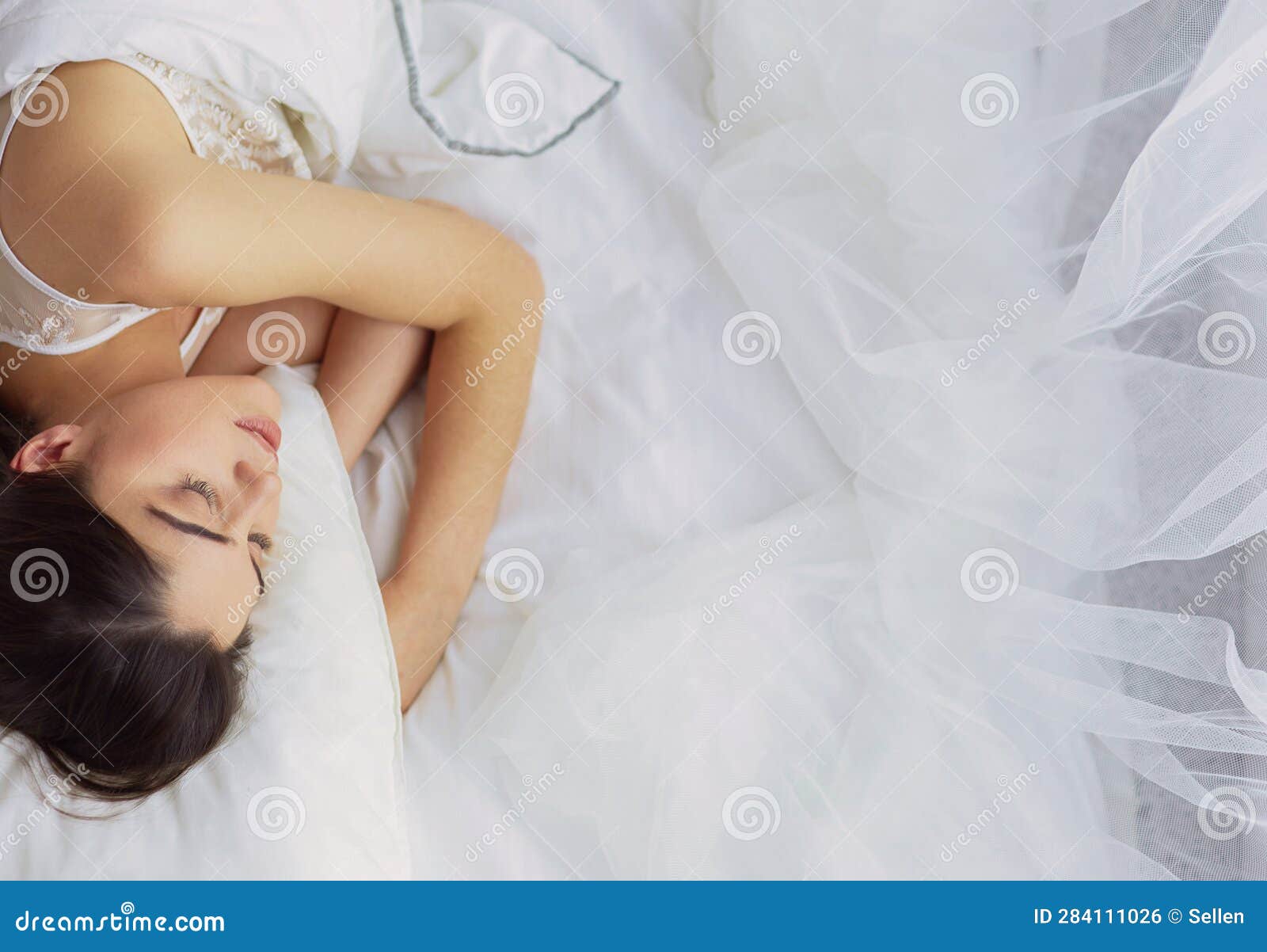 Pretty Woman Lying Down on Her Bed at Home Stock Photo - Image of ...