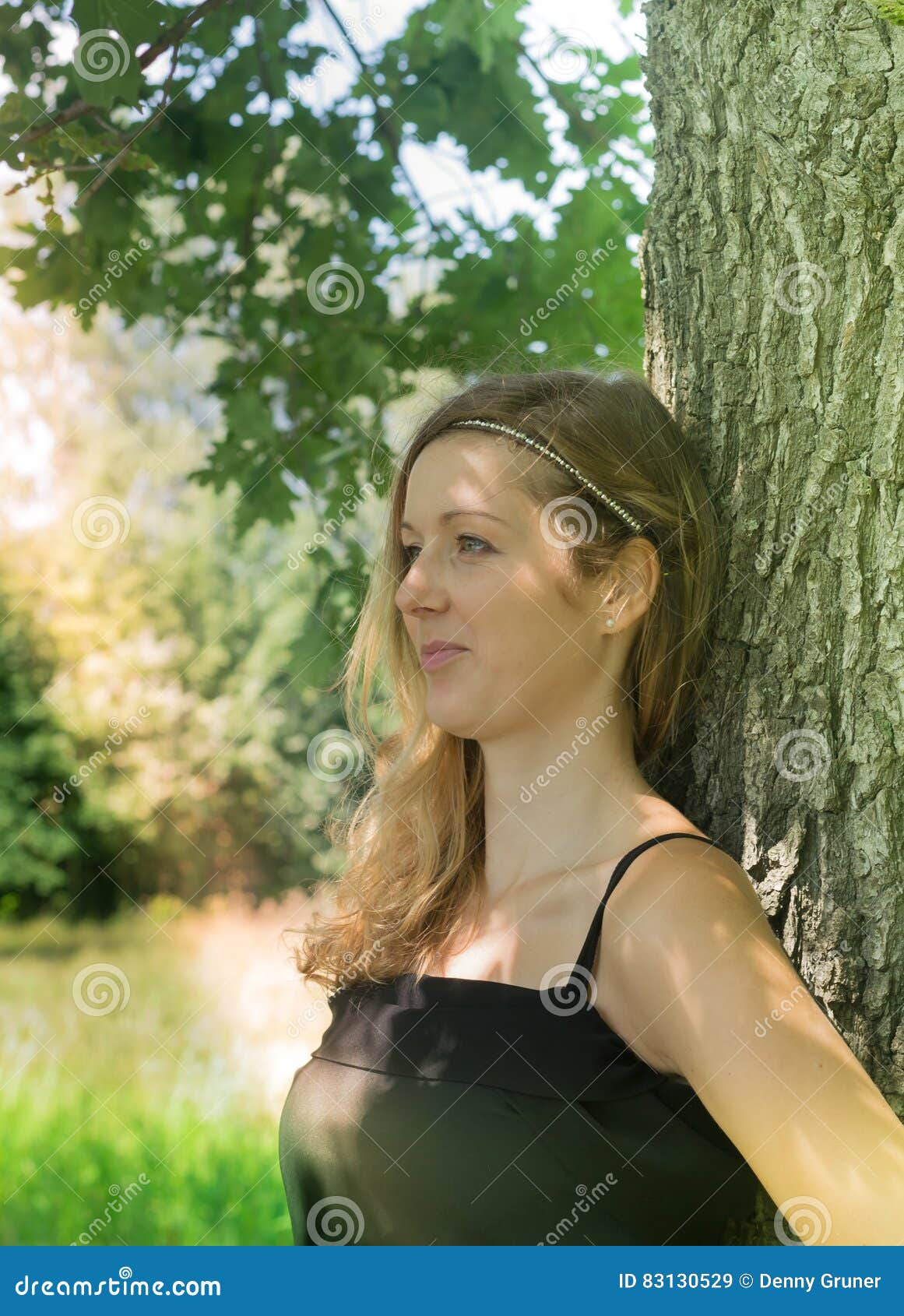 Pretty woman in nature stock image. Image of tree, relax - 83130529