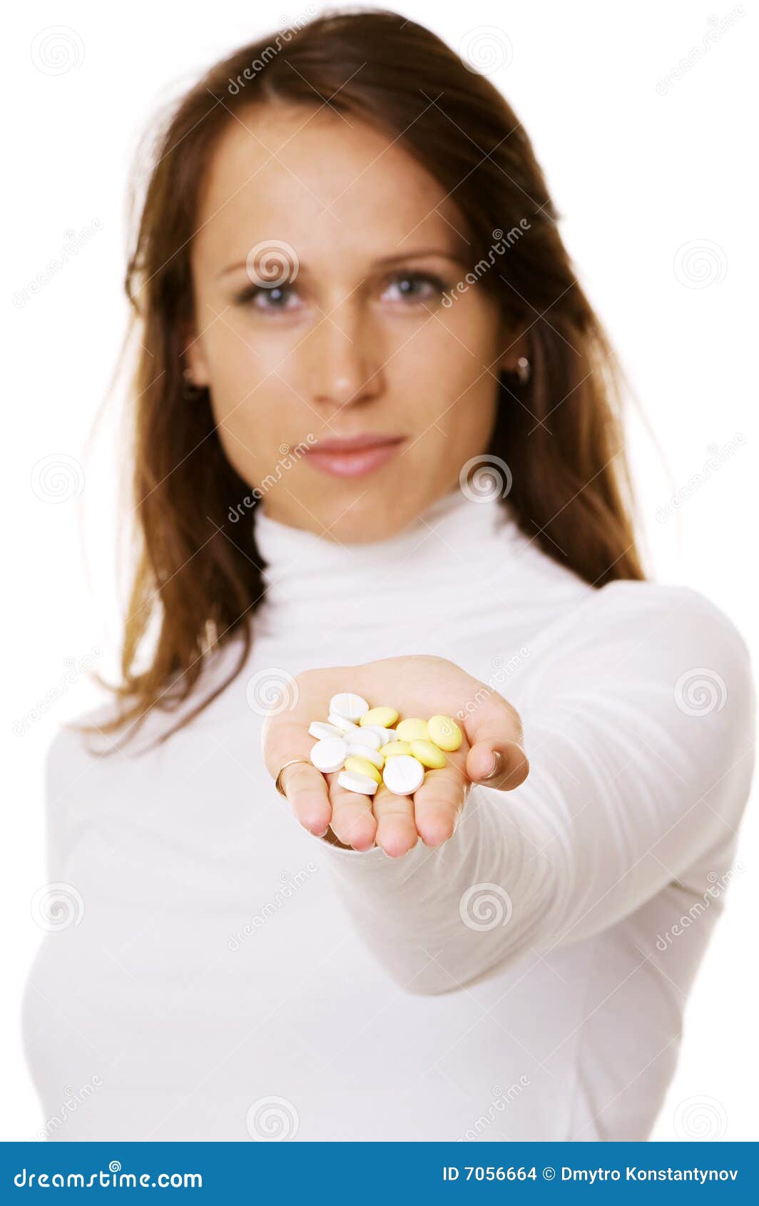 Pretty Woman Offering Pills Stock Photo - Image of ailment, cure: 7056664