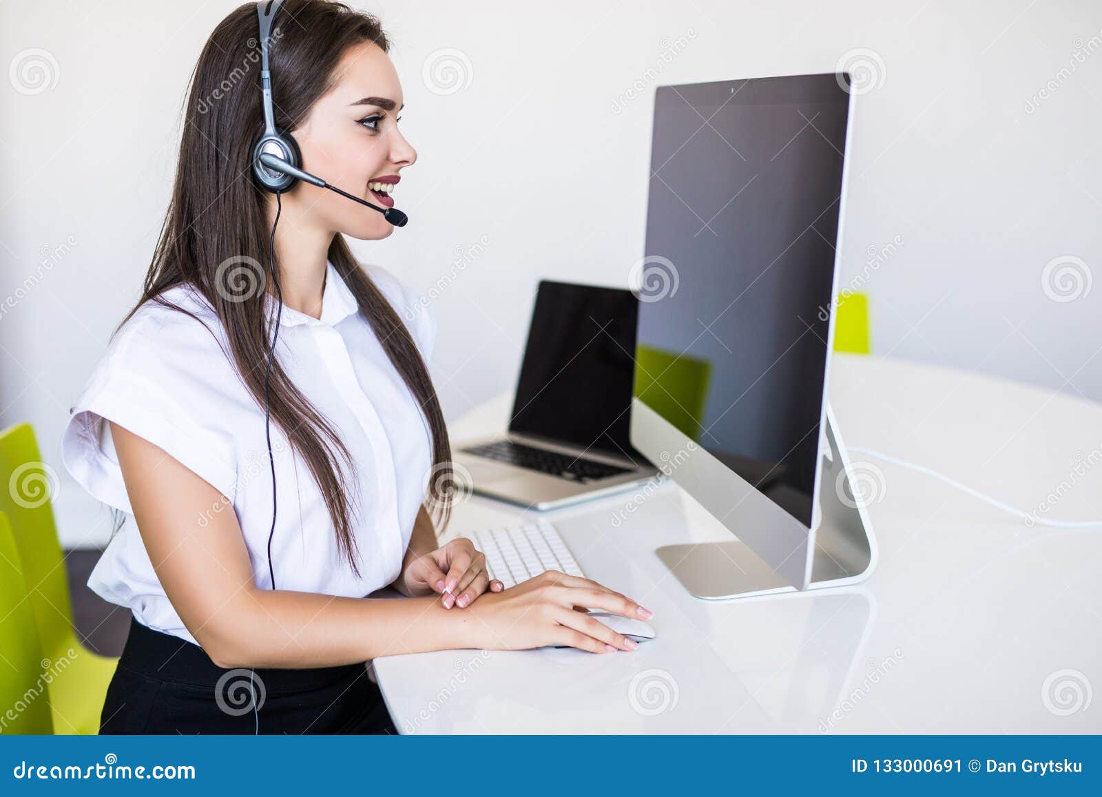 Pretty Young Woman Operator in Call Center in Office Stock Image ...