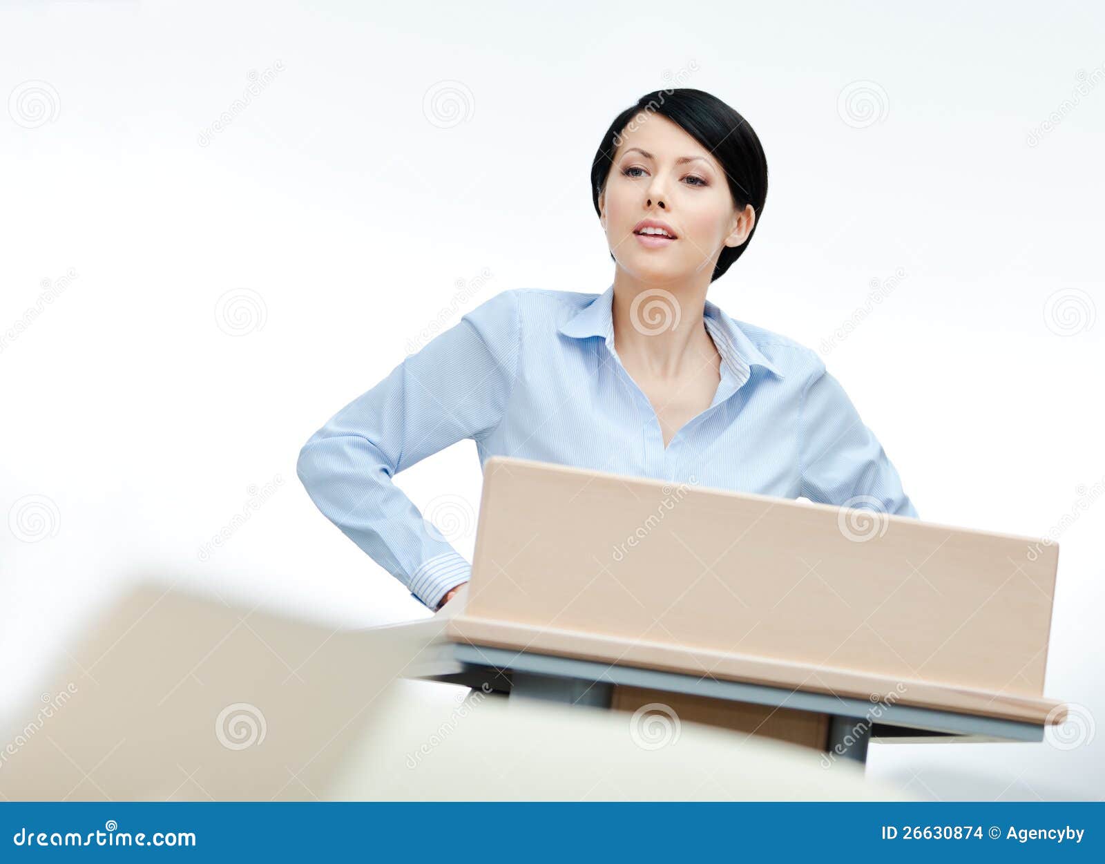 Pretty Woman Orator at the Podium Stock Photo - Image of attractive ...