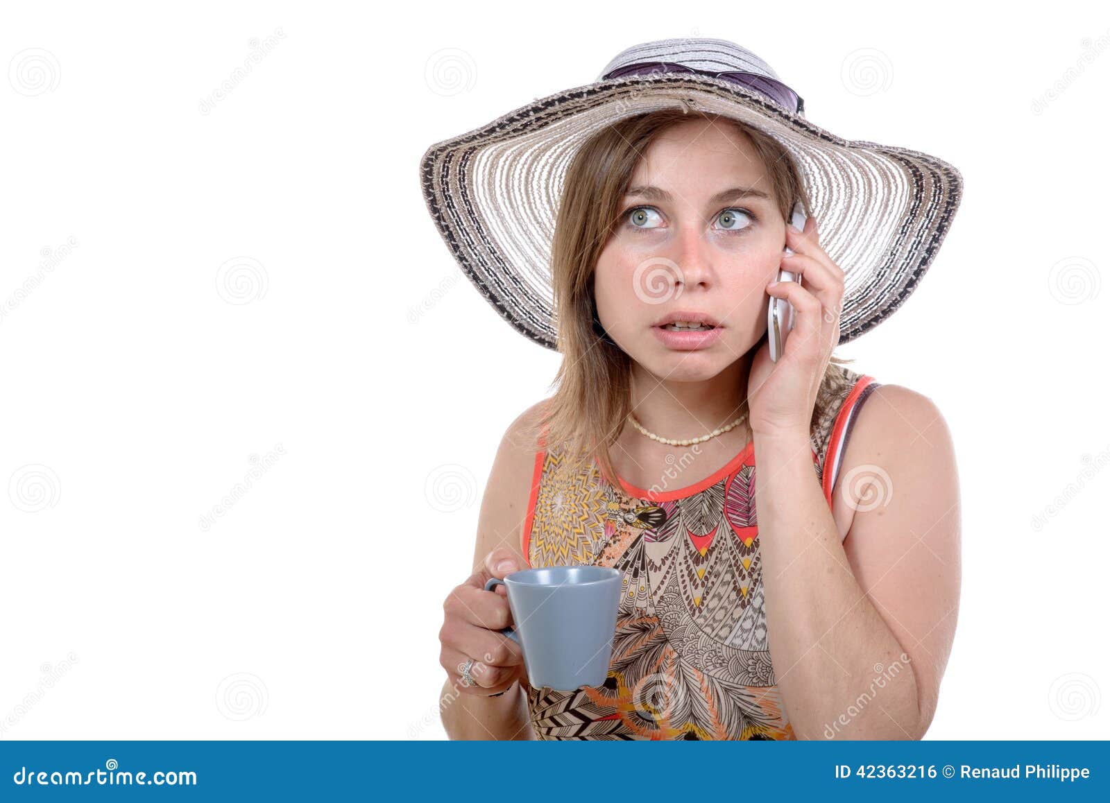 Pretty Woman on the Phone with a Cup of Tea Stock Photo - Image of ...