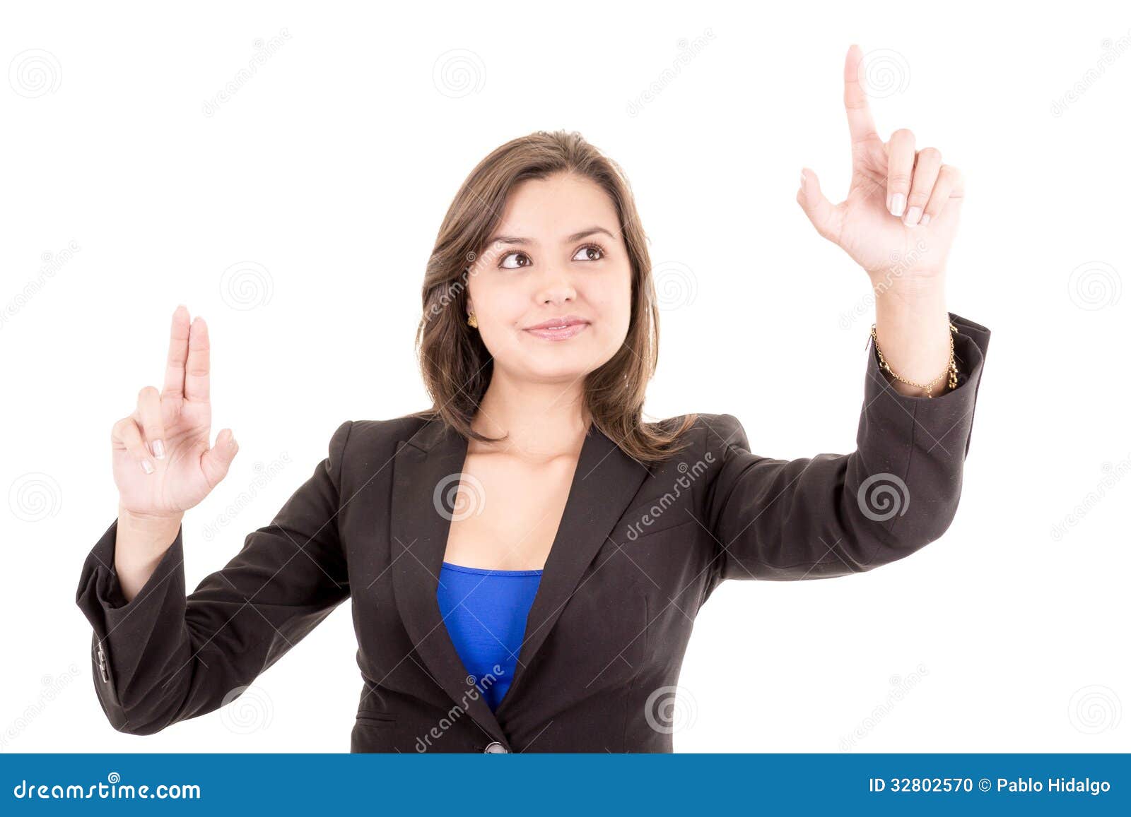 Pretty Woman Pointing at Something in the Air Stock Photo - Image of ...