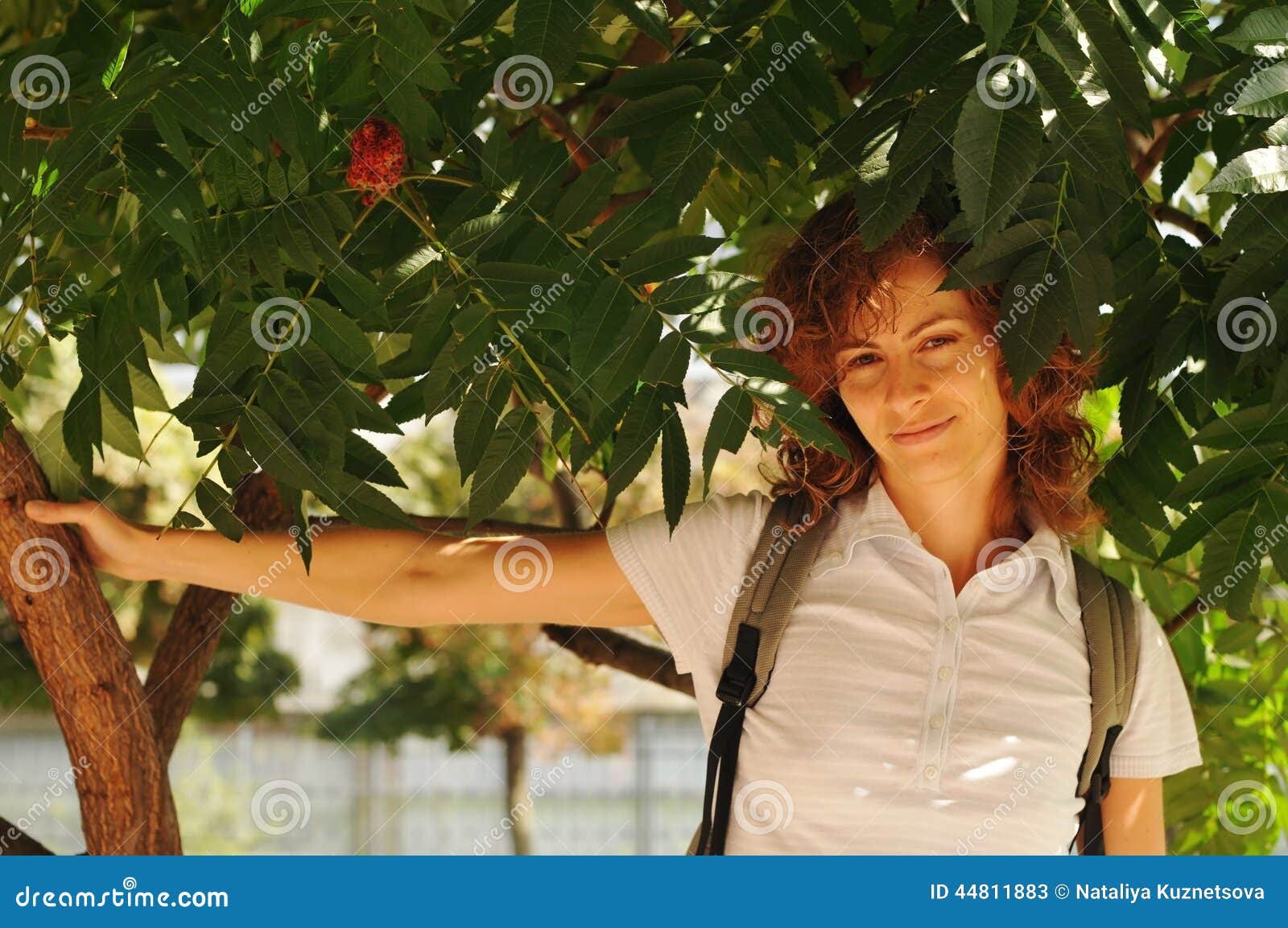 Pretty Woman Portrait Under the Tree Stock Image - Image of cloud, pack ...