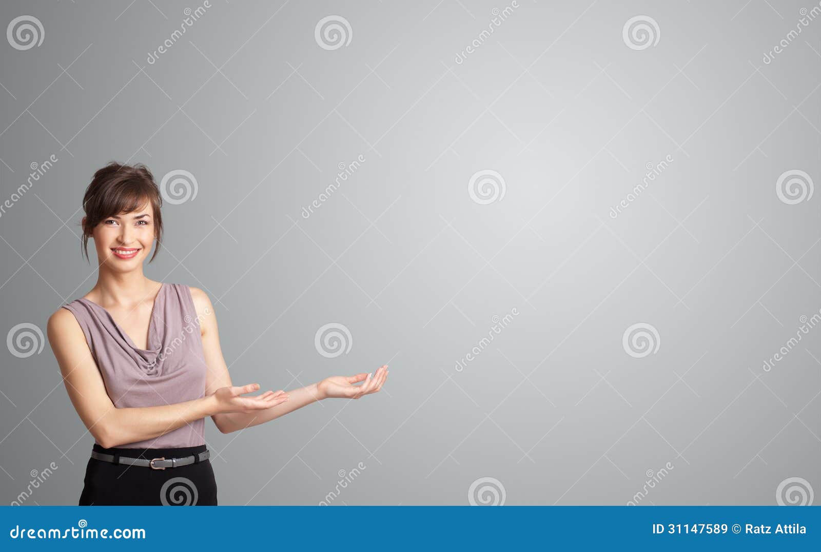 Pretty Woman Presenting Copy Space Stock Image - Image of looking, palm ...