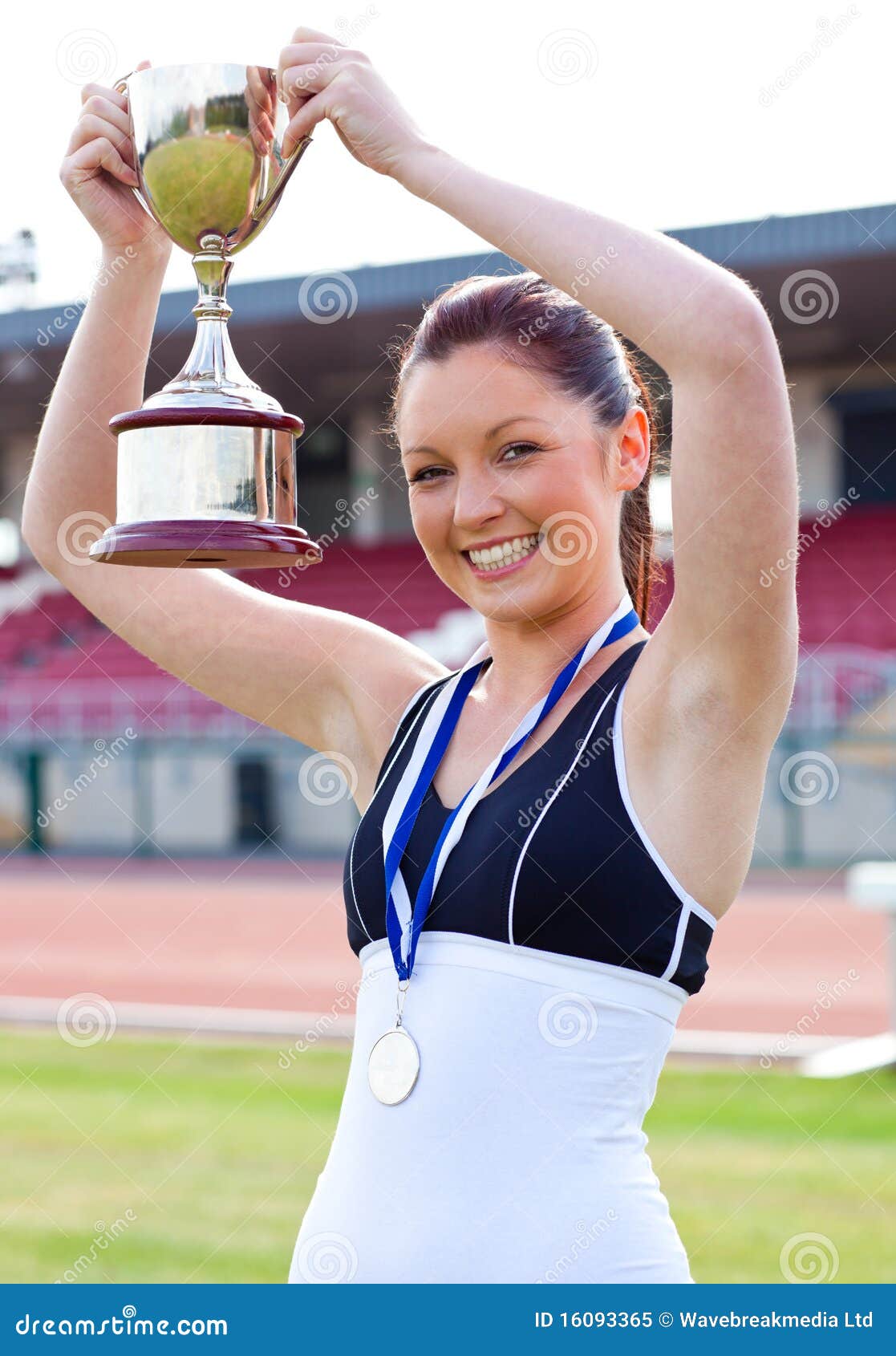 Pretty Woman Raising Her Trophy Stock Image - Image of trophy, woman ...