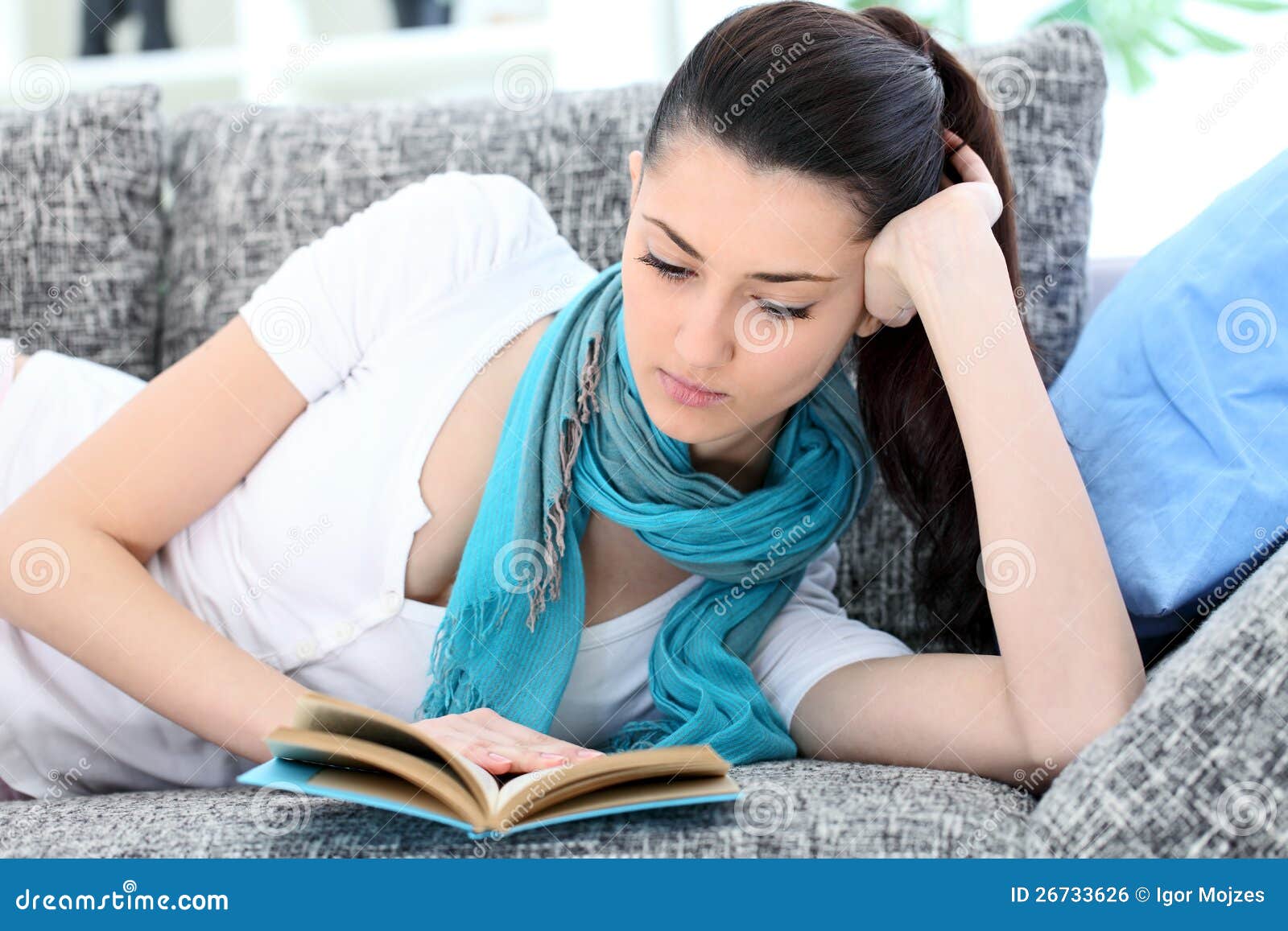 Pretty woman reading book stock photo. Image of interior - 26733626