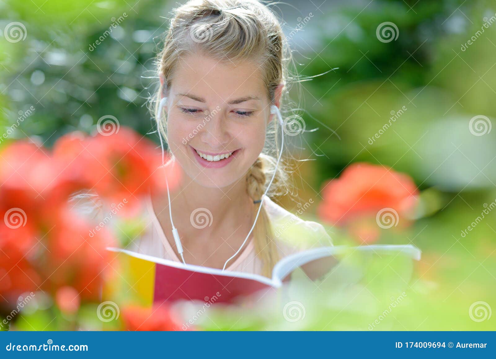 Pretty Woman Reading Book in Park Stock Photo - Image of caucasian ...