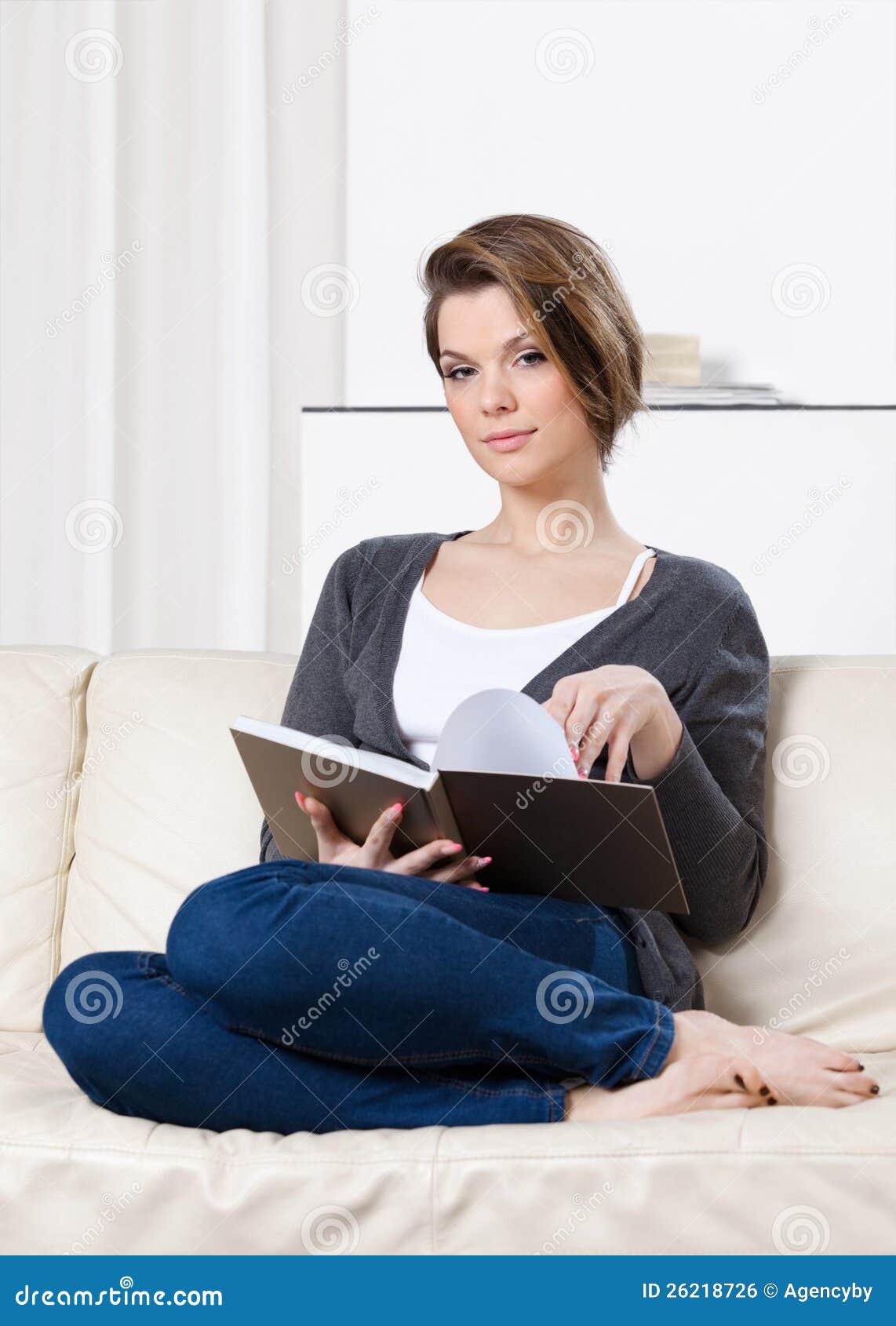 Pretty Woman Reads the Book Stock Photo - Image of color, attractive ...