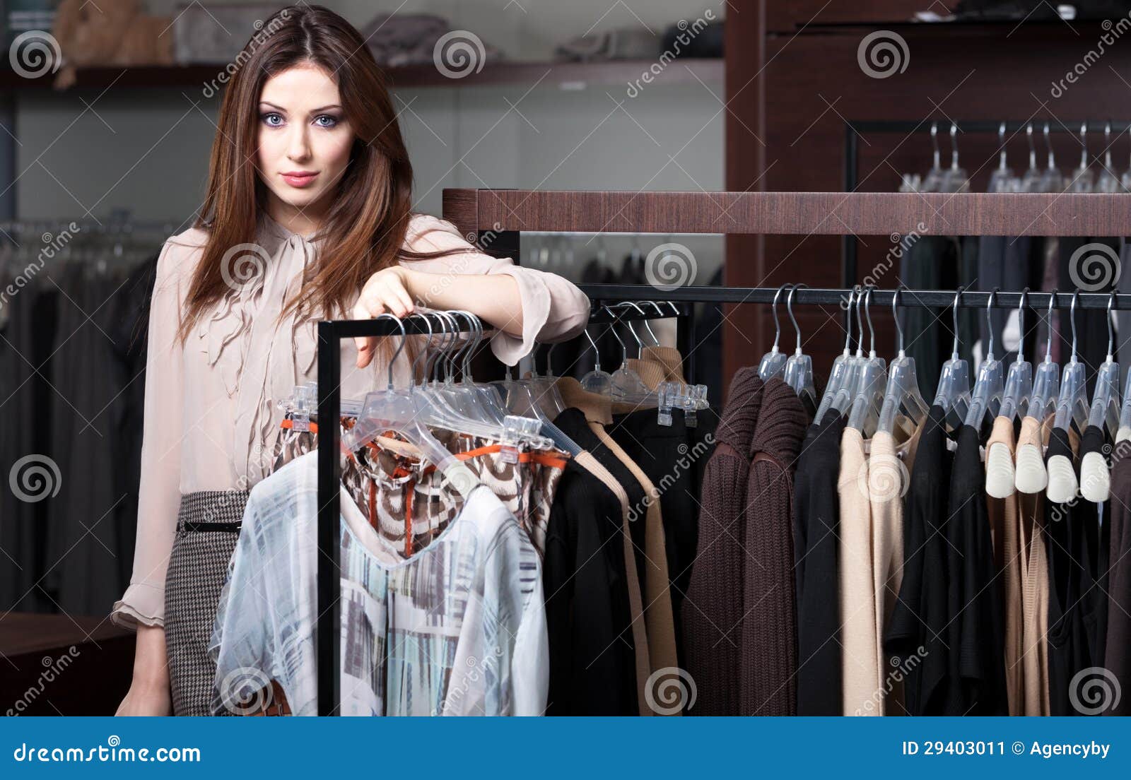 Pretty Woman is in Clothes Shop Stock Image - Image of brunette ...
