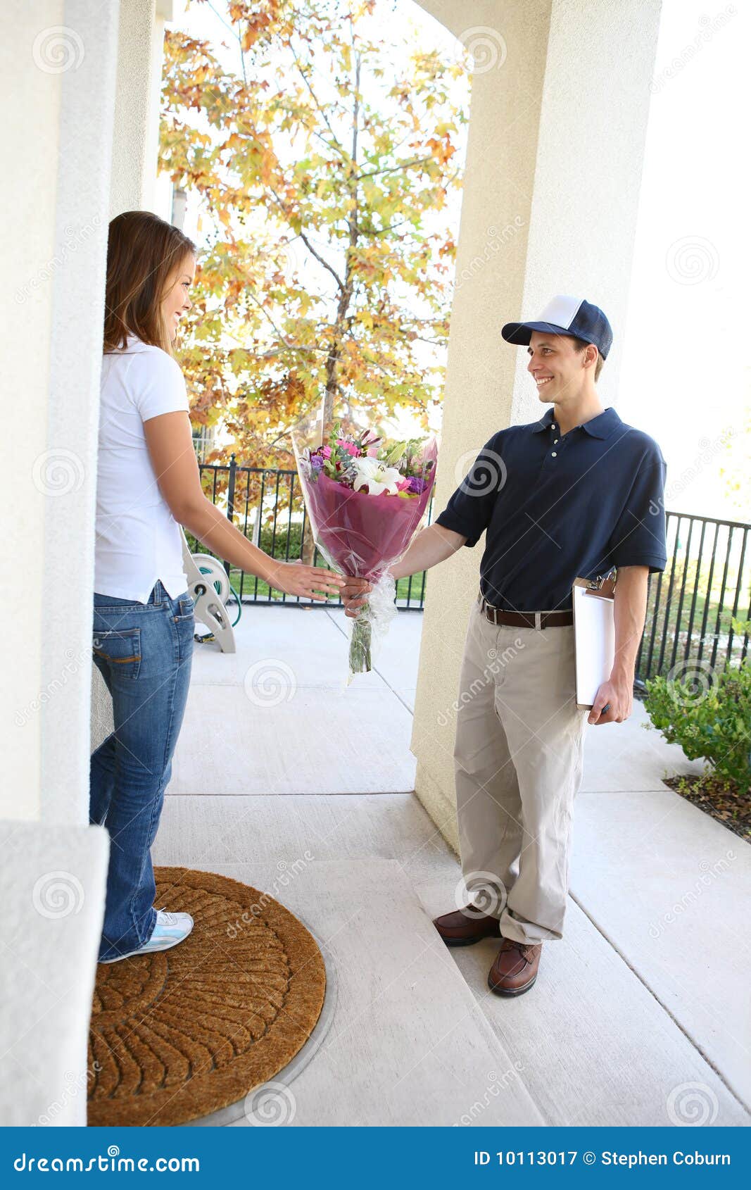 Pretty Woman Receiving Flowers Stock Image - Image of beautiful, cute ...